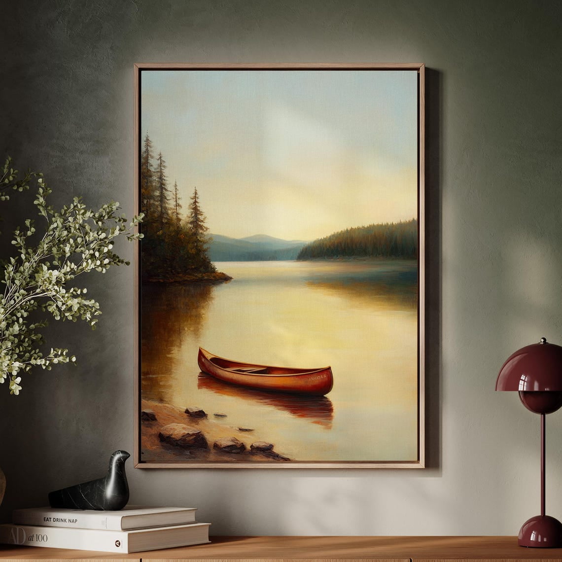 Serene Canoe Lake Print – Tranquil Sunset Landscape, Peaceful Nature ...