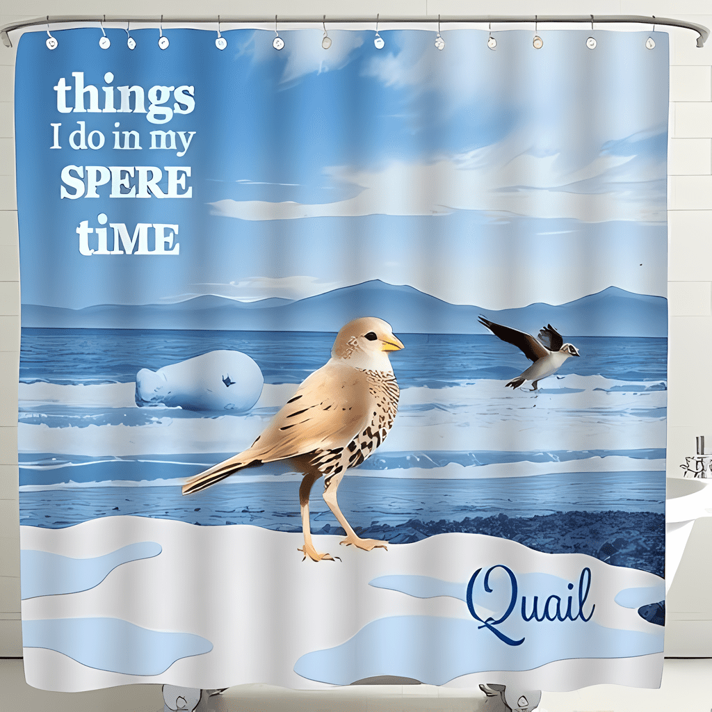 Serene Coastal Quail Shower Curtain - Beach Scene with Waves ...