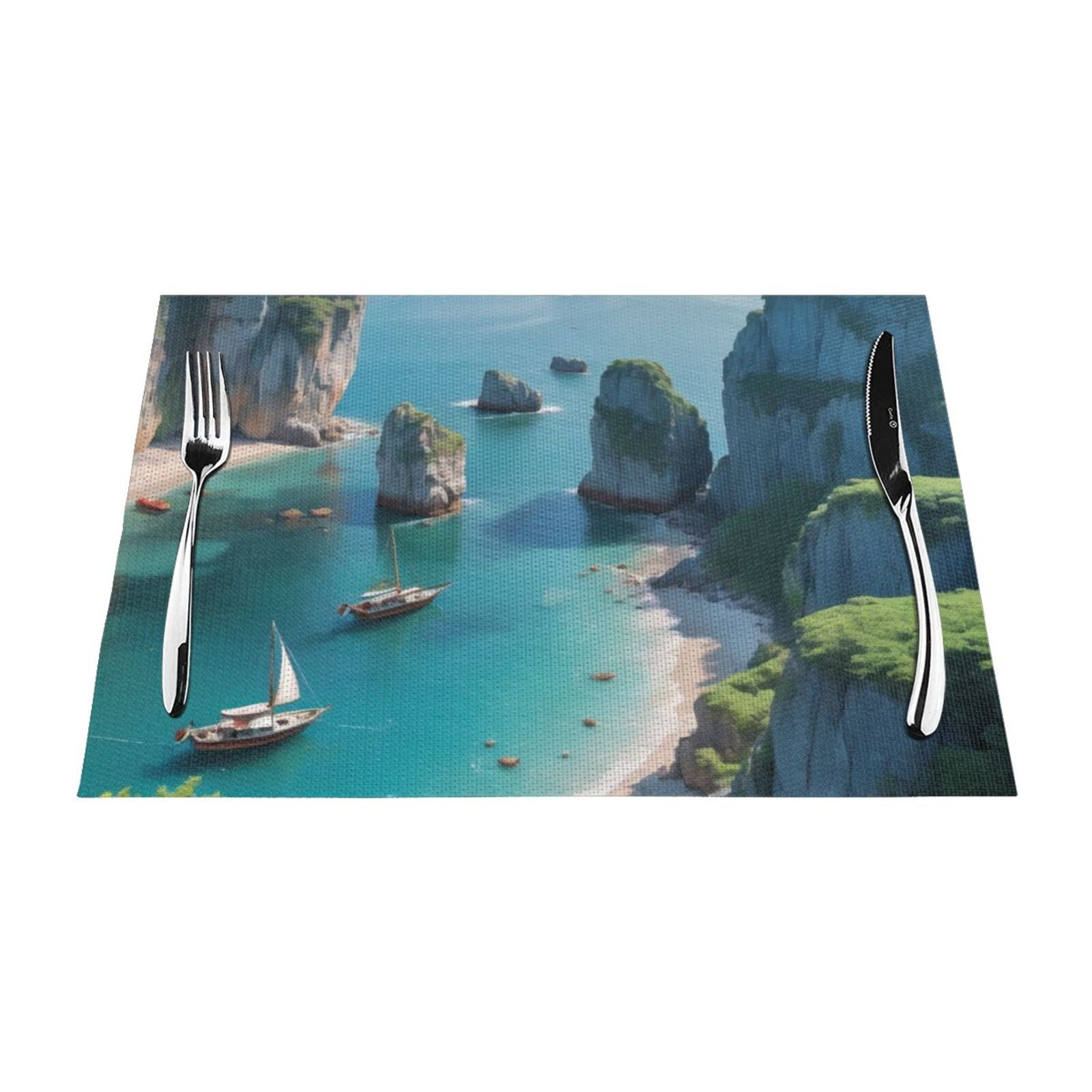 Serene Coastal Table mat can be wiped, dinner mat set, felt can be ...