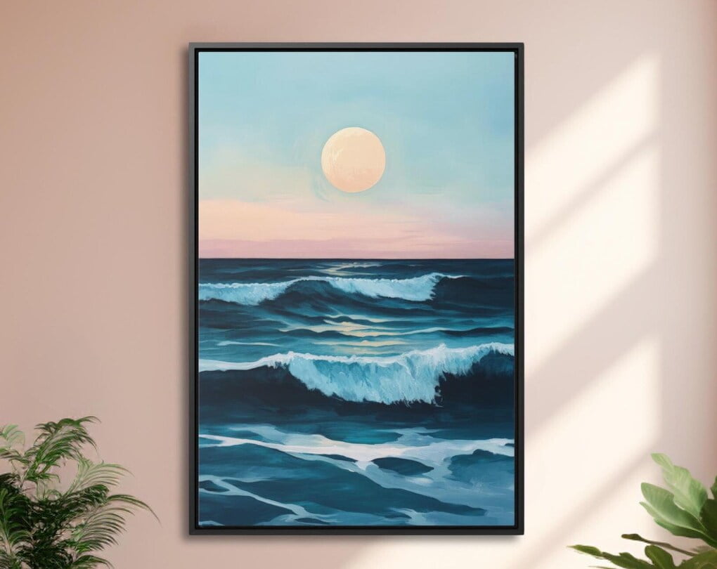 Serene Coastal Waves Ocean Sunset Painting Art Nautical Themed Beach ...