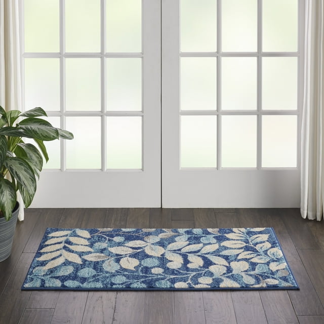 Serene Contemporary Botanical Navy 2' x 4' Area Rug, (2' x 4 ...