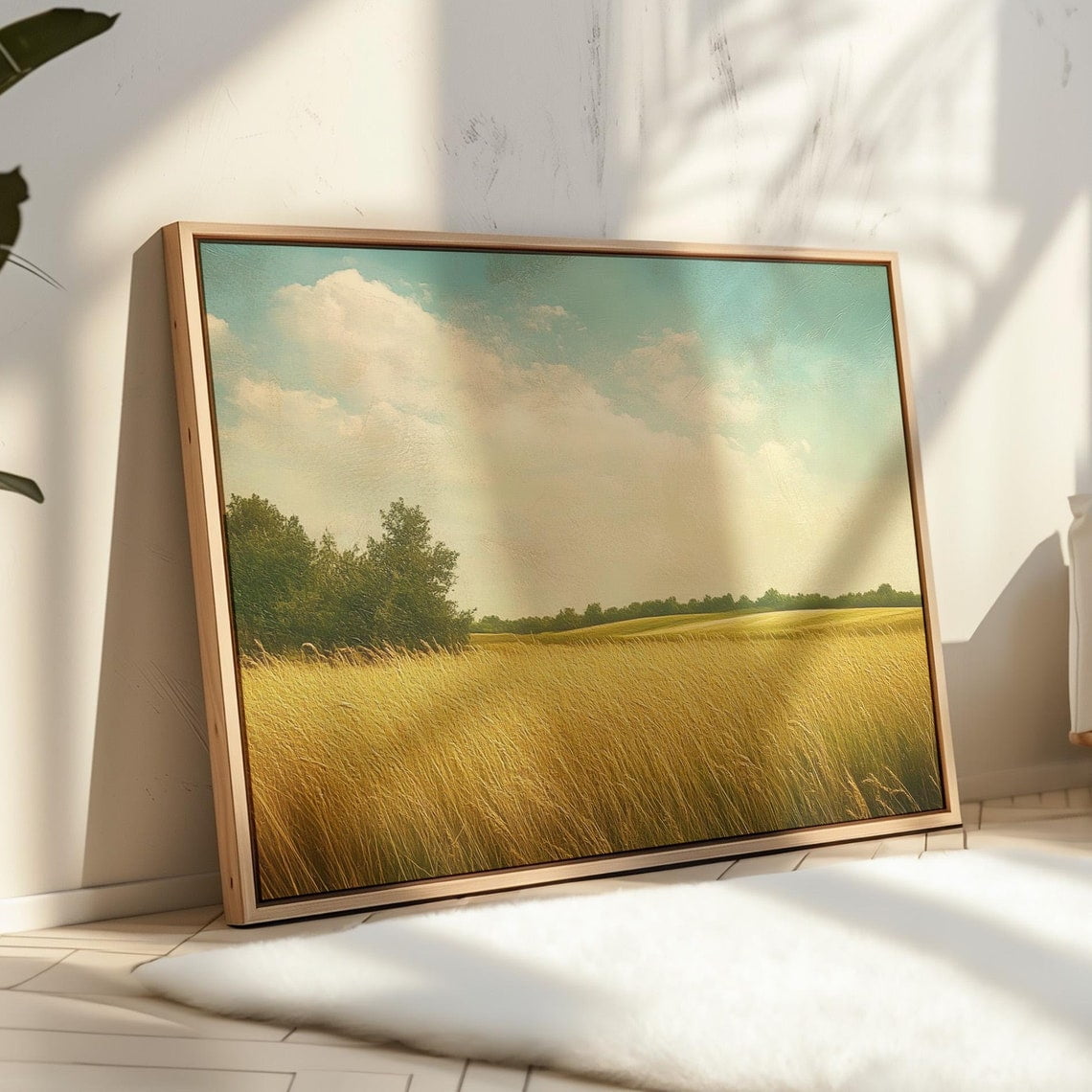 Serene Countryside Landscape Print, Golden Wheat Field And Tree Artwork ...