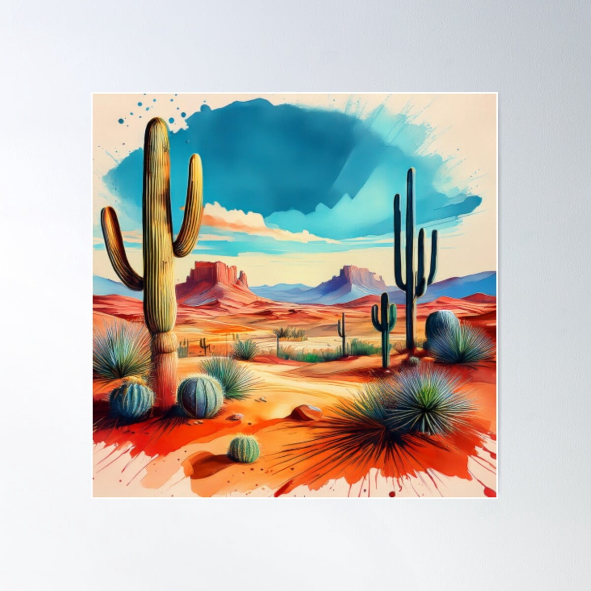 Serene Desert Landscape With Majestic Cacti Poster Wall Art, Modern ...