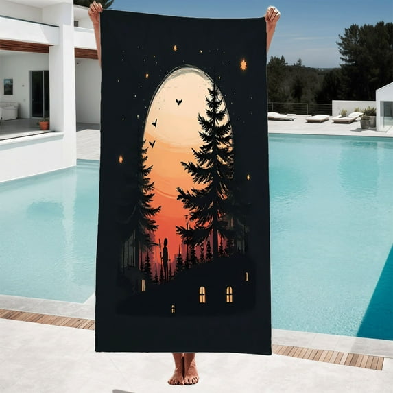 Serene Forest Scene Towel - Large Moon Trees Design Perfect for Beach ...