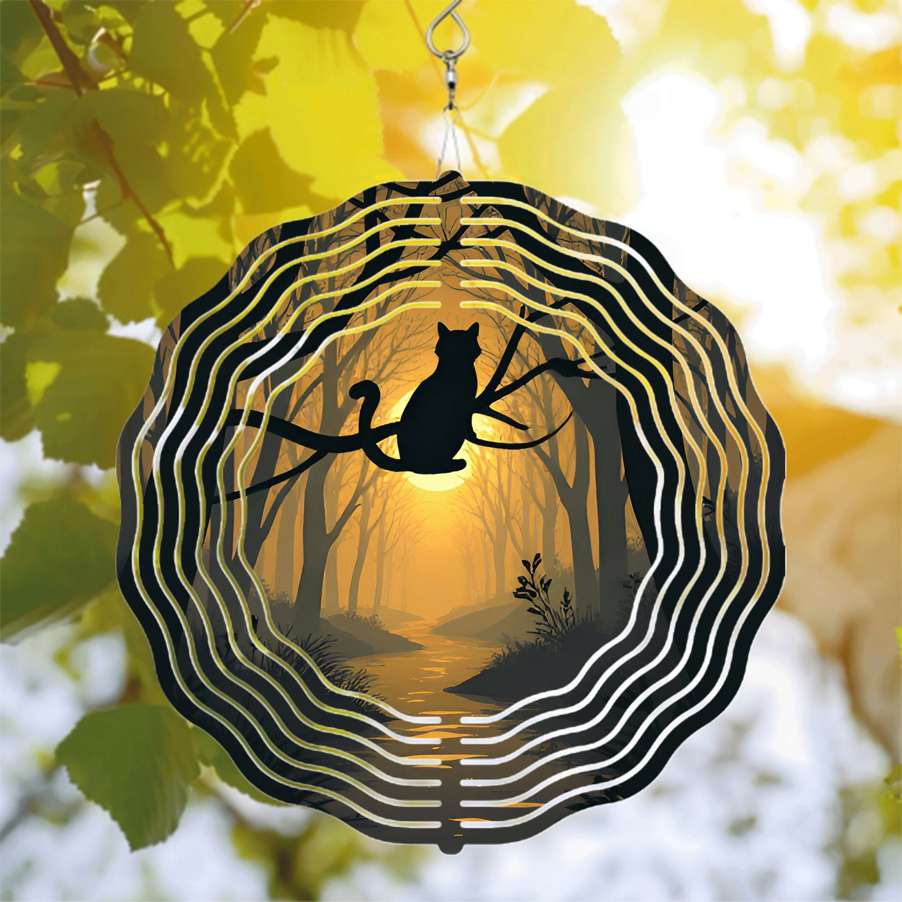 Serene Forest Sunset Metal Wind Spinner & Chime - Artistic Layered ...