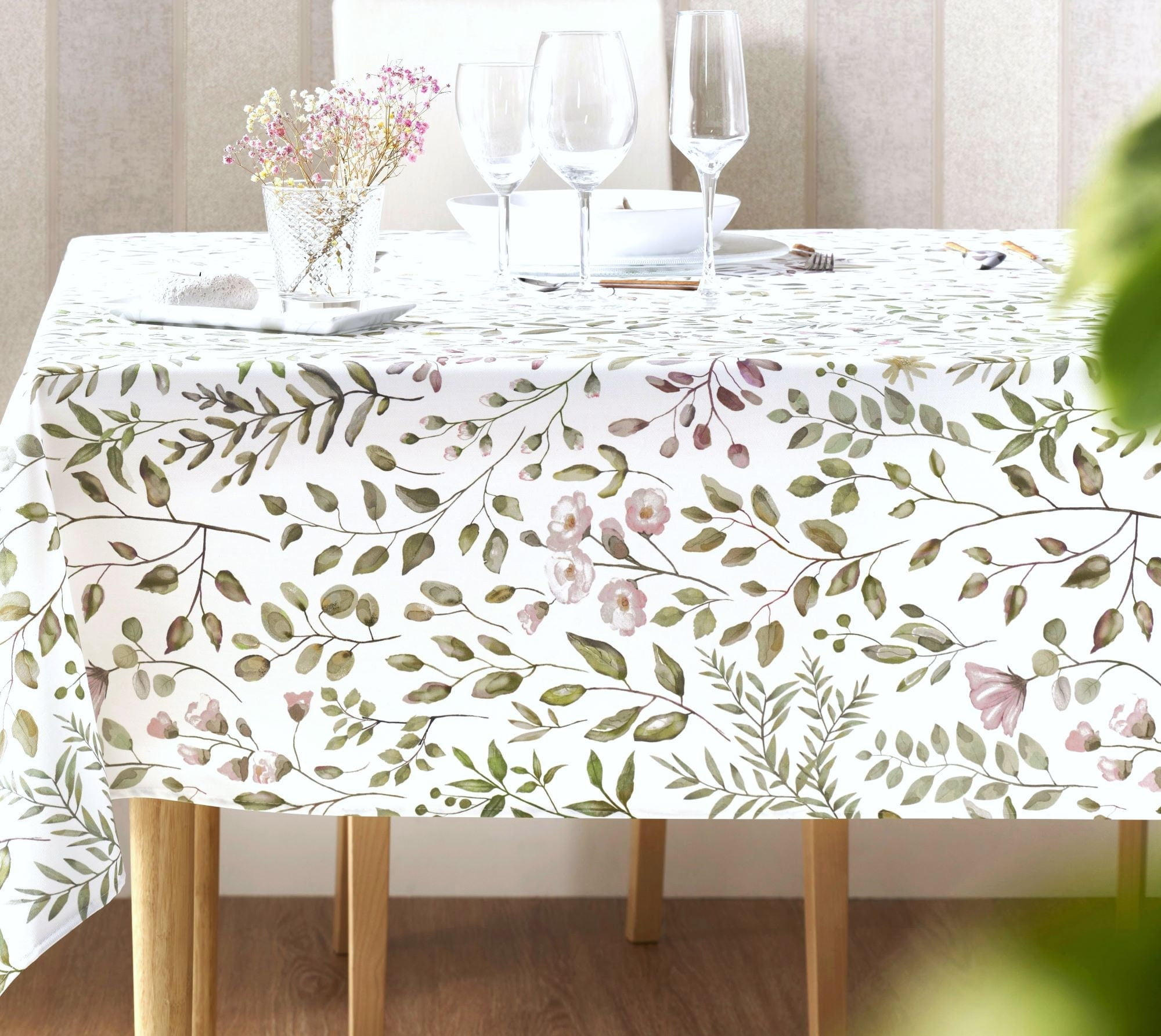 Serene Garden French Country Acrylic Cotton Coated Tablecloth - 98X59 ...