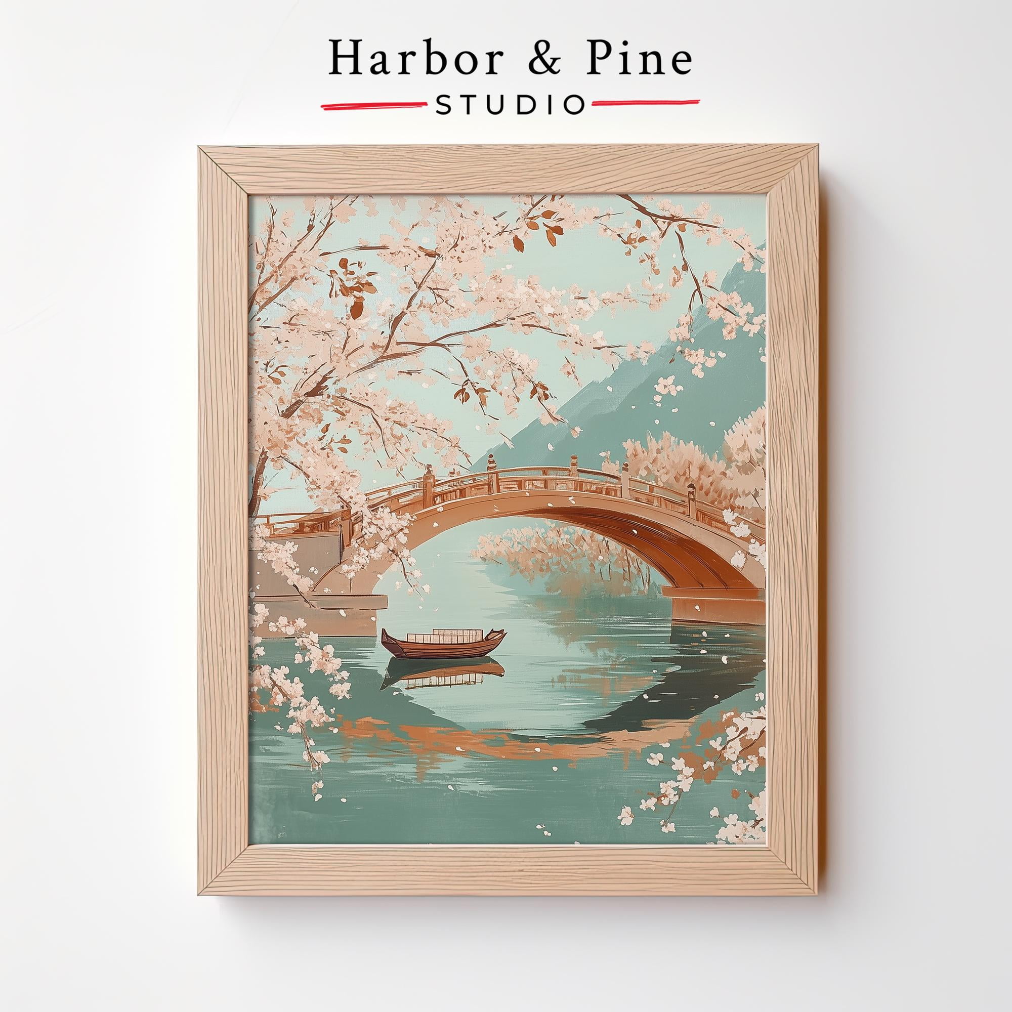 Serene Japanese Bridge Over Reflective Pond - Calming Cottagecore Art ...