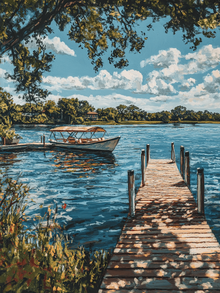 Serene Lakeside Boat Dock Canvas Painting/Wall Art， Perfect for Living ...