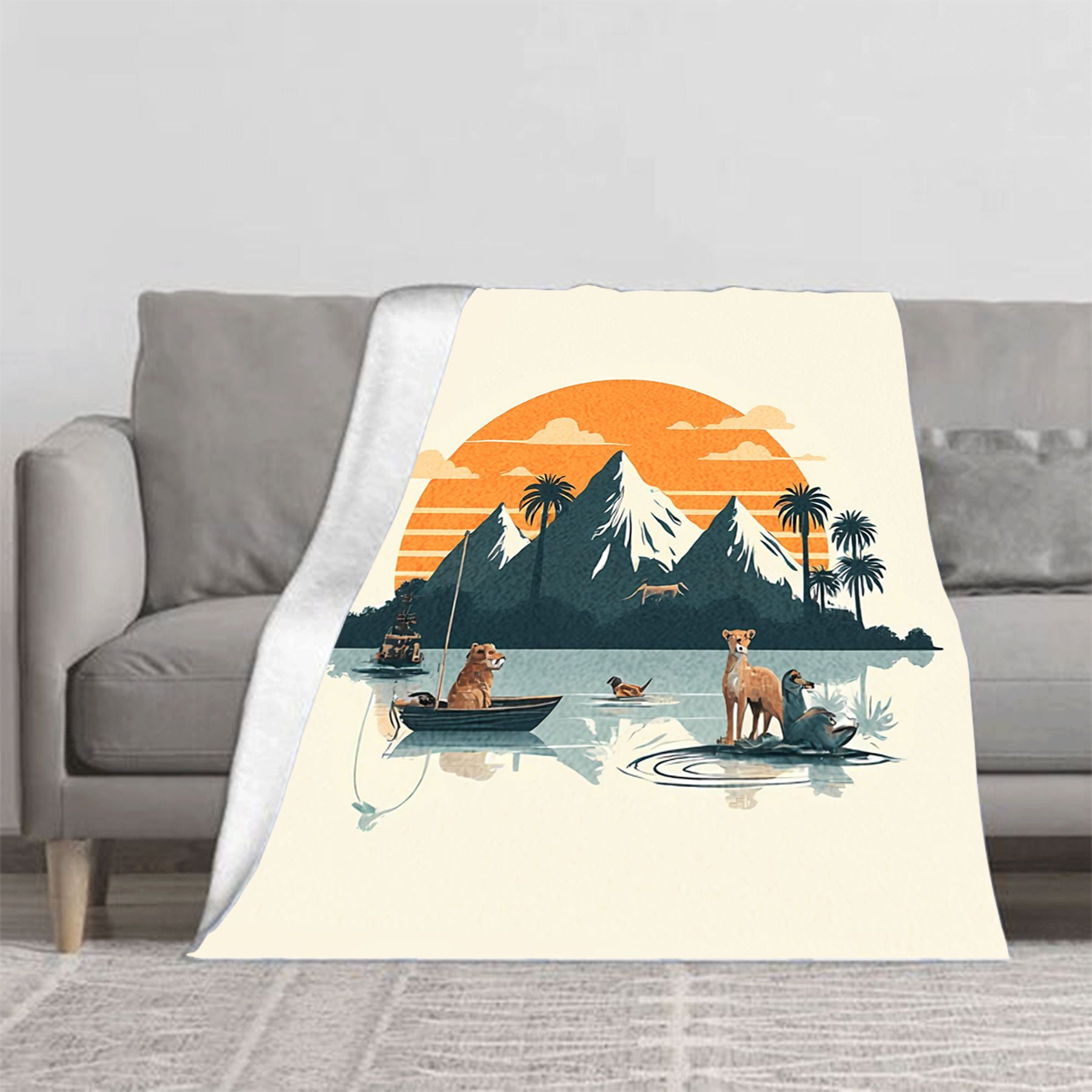 Serene Lakeside Scene Flannel Blanket - Soft Cozy Warm Design with ...