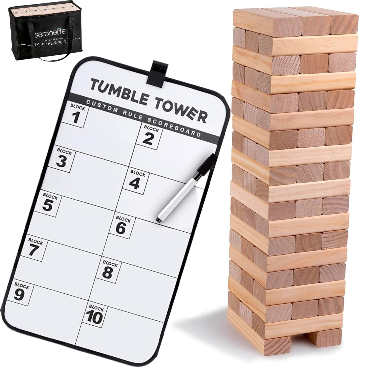 Serene Life 56 PCS Giant Tumble Tower H2FSDGame - Pine Wooden Stacking ...