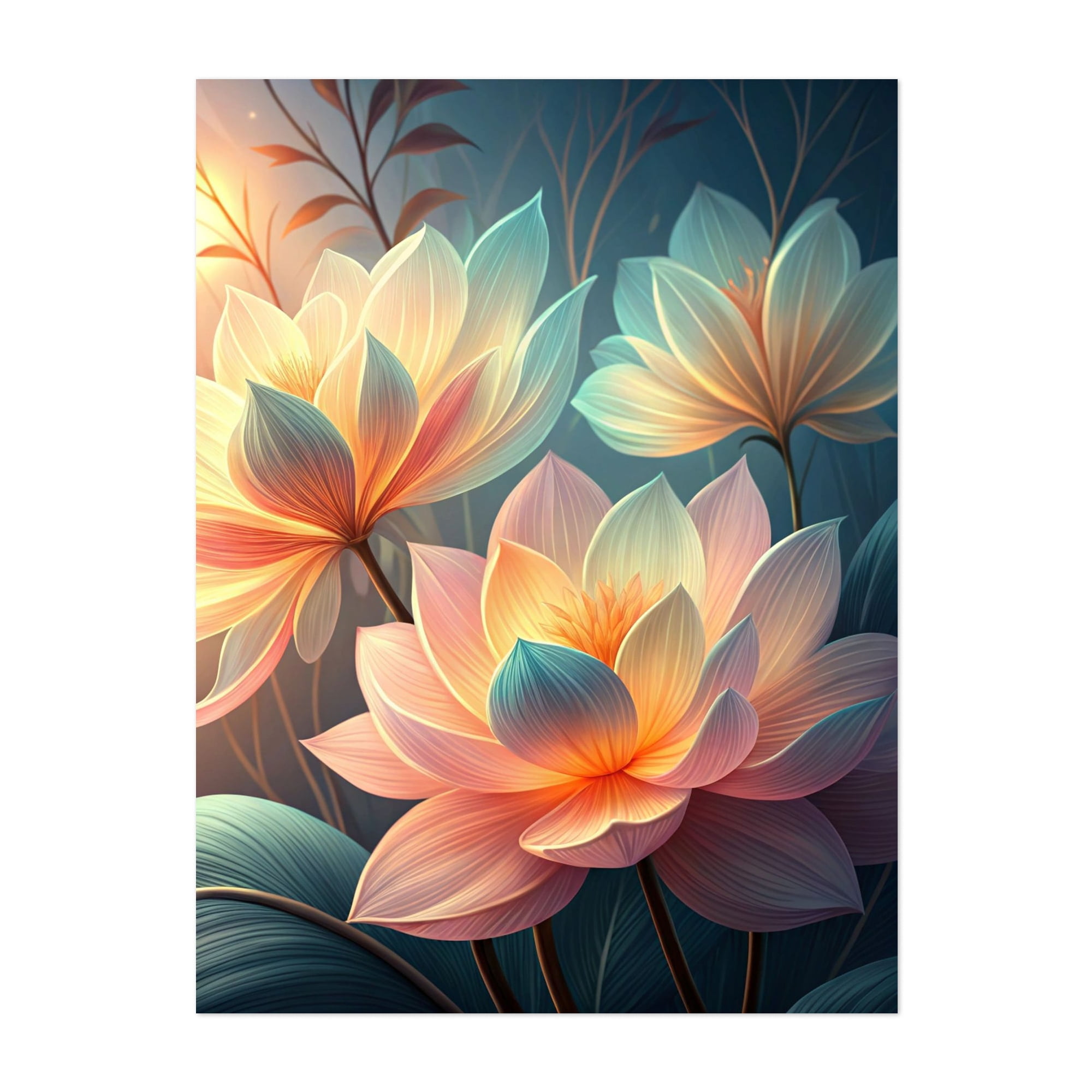 Serene Lumina Lotus - Digital Art Floral Flowers Botanical Pastel Surrealism Nature Garden ...