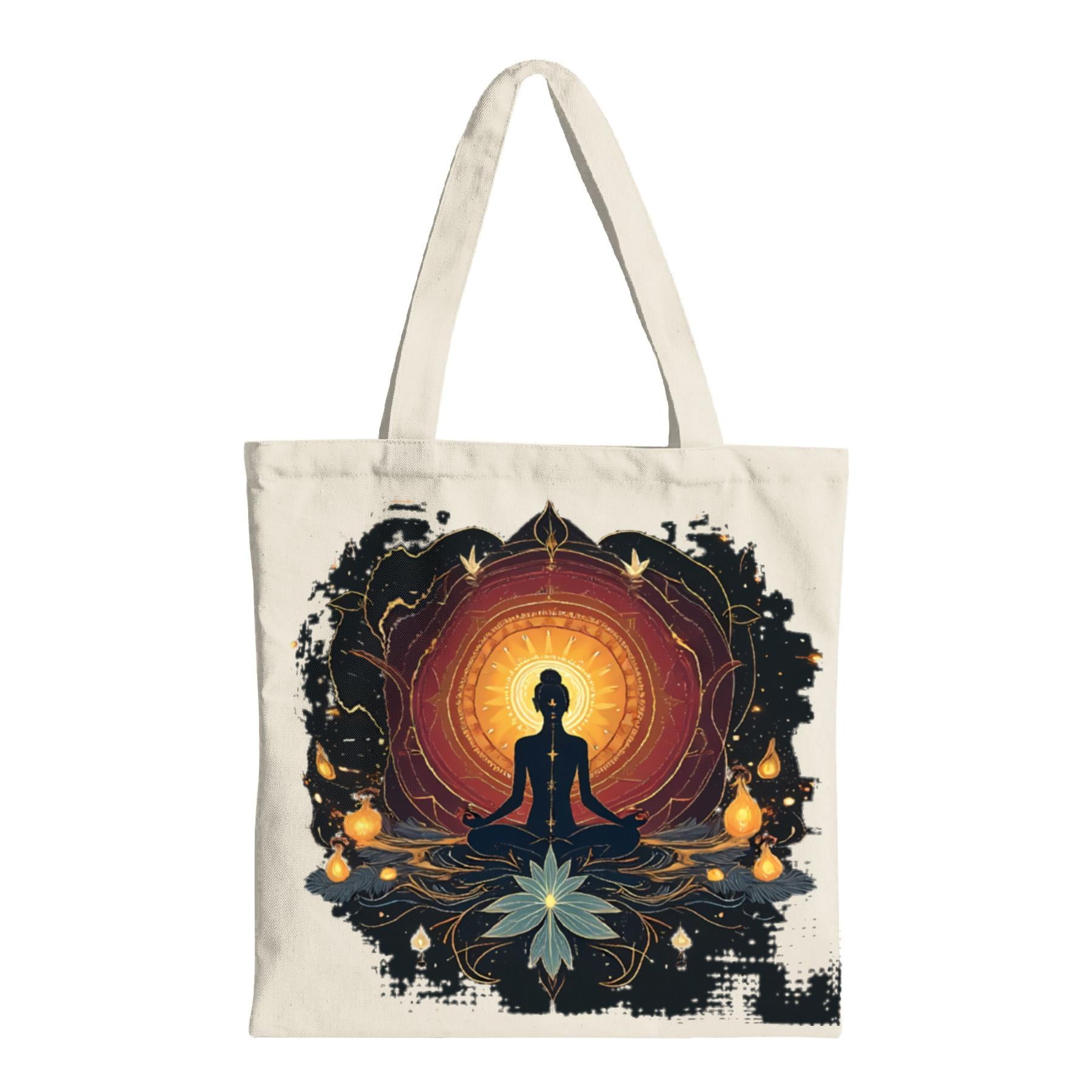 Serene Mandala Pattern Canvas Tote Bag - Multifunctional Reusable ...