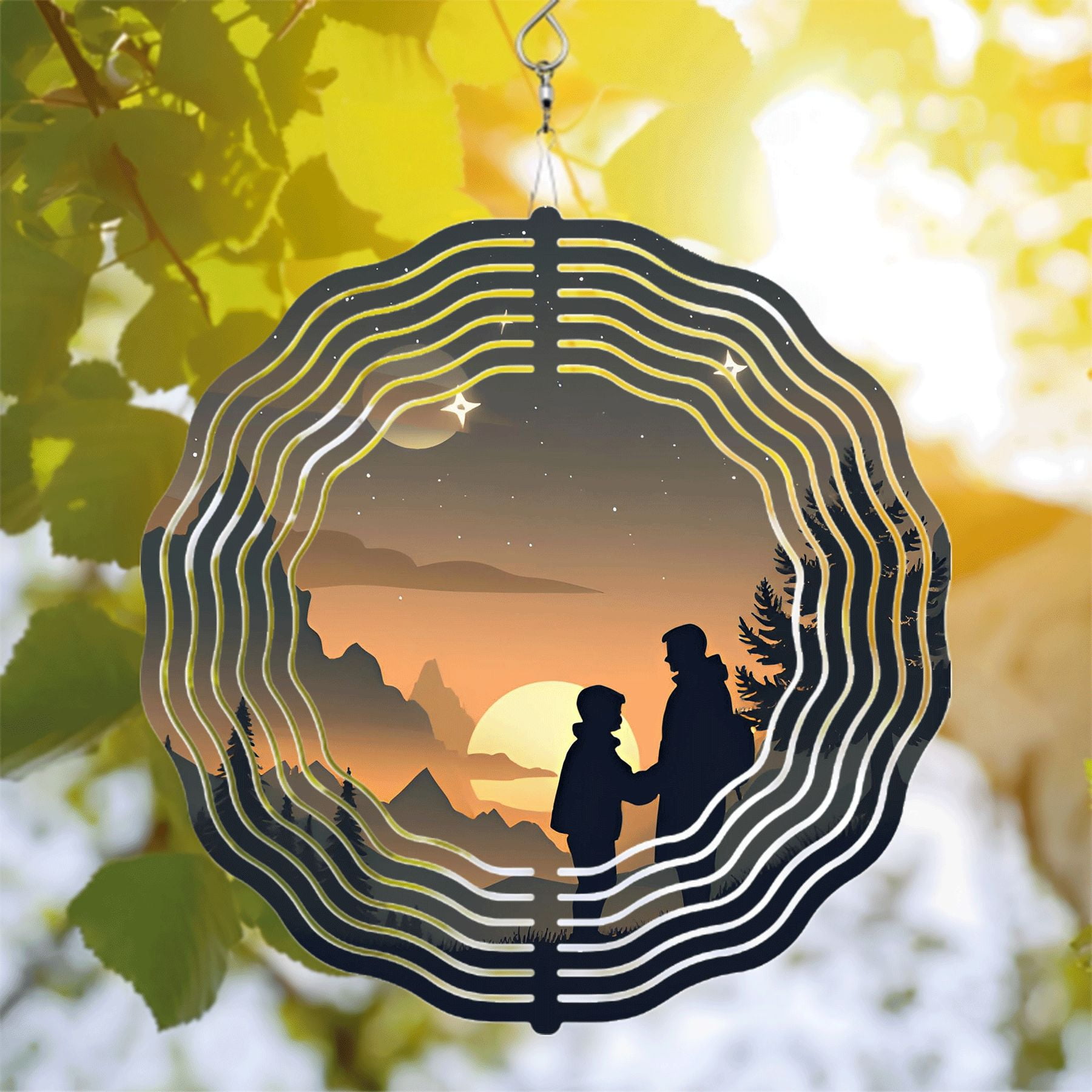 Serene Metal Hanging Wind Spinner - Circular Design with Concentric ...