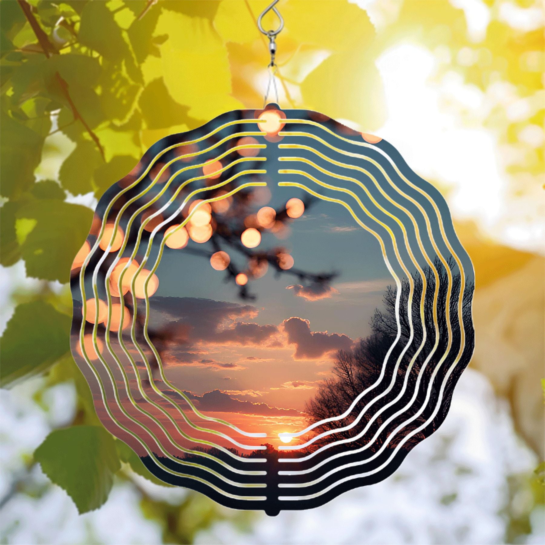 Serene Metal Hanging Wind Spinner with Circular White Line Design ...