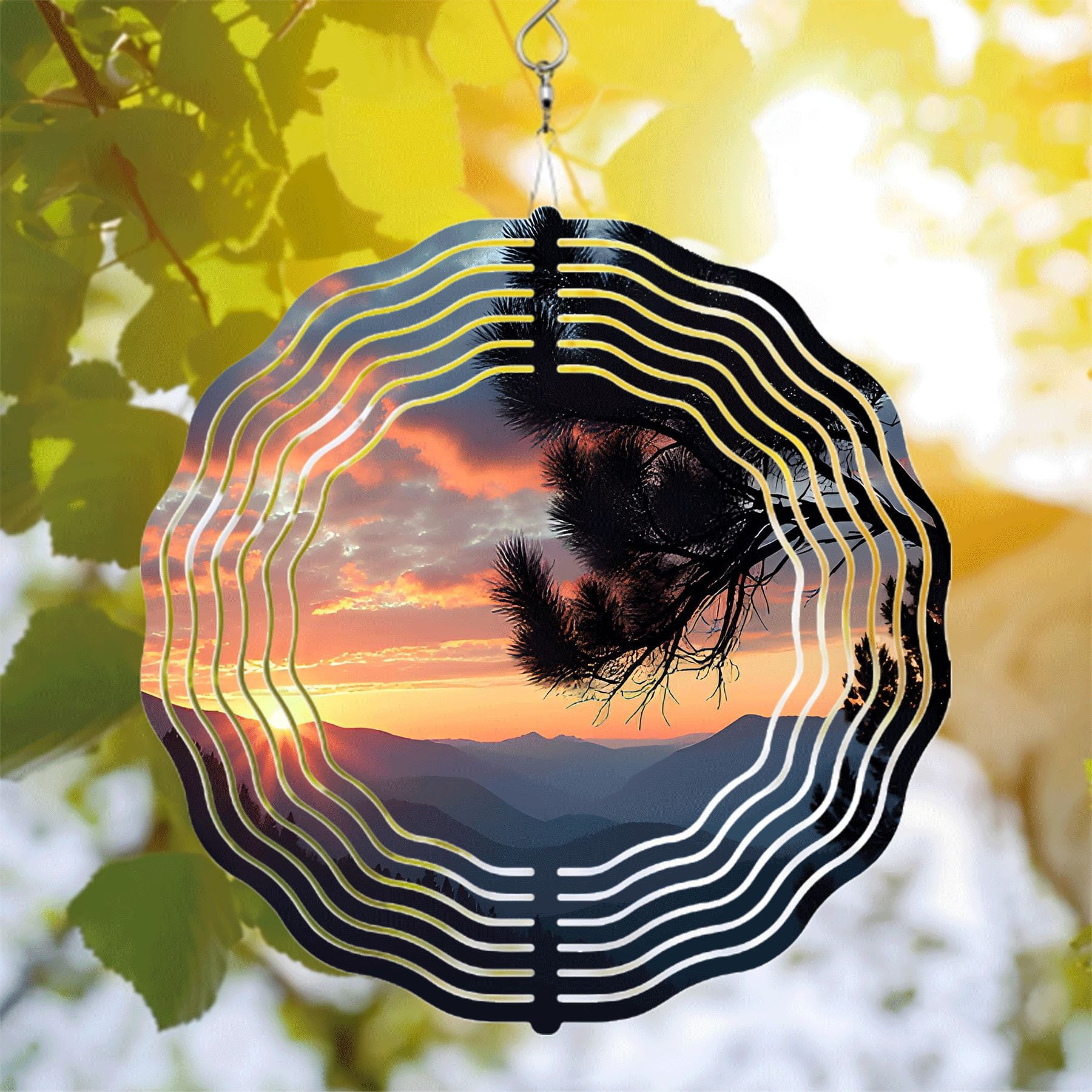 Serene Metal Hanging Wind Spinner with Circular White Line Design ...