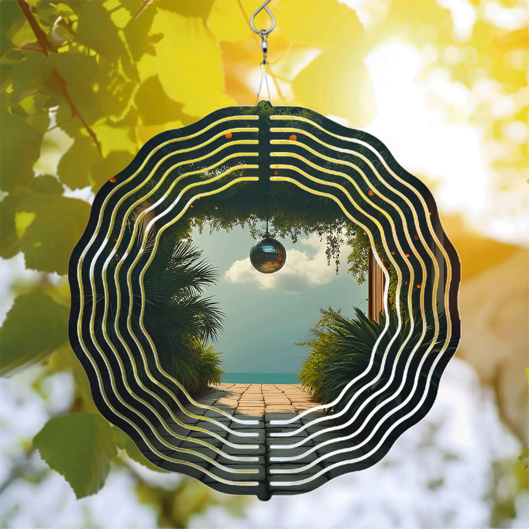 Serene Metal Hanging Wind Spinner with Concentric Wave Design - Perfect ...