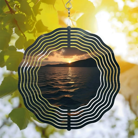 Serene Metal Hanging Wind Spinner with Concentric Wave Patterns ...