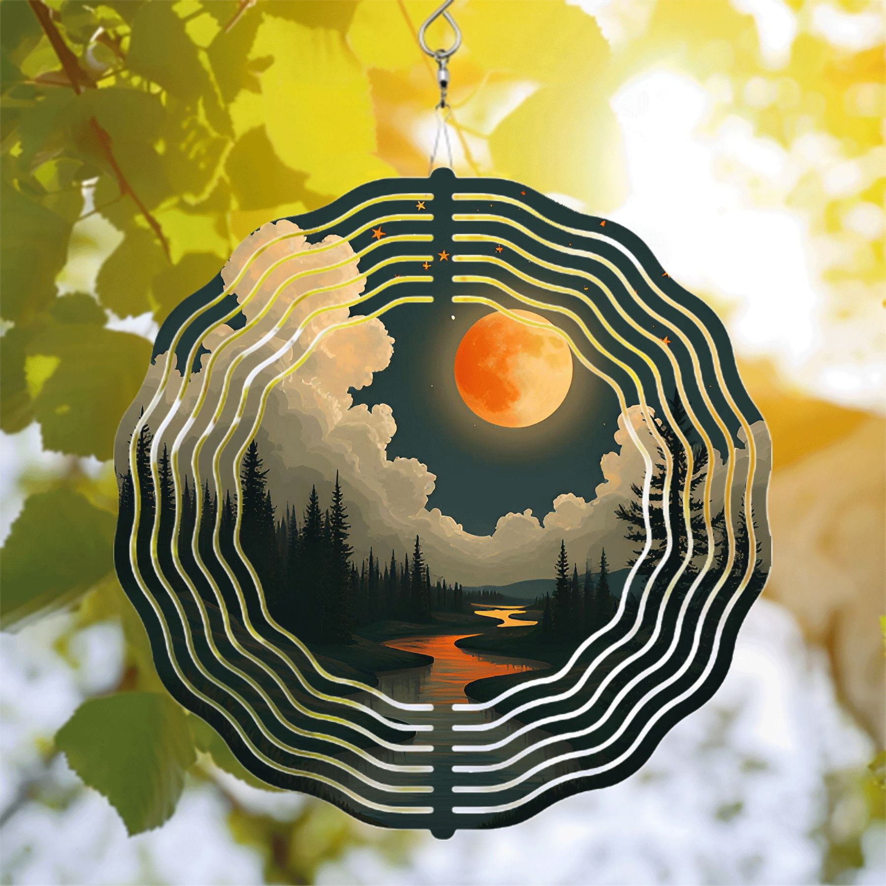 Serene Metal Hanging Wind Spinner with Wave - Like Patterns - Elegant ...