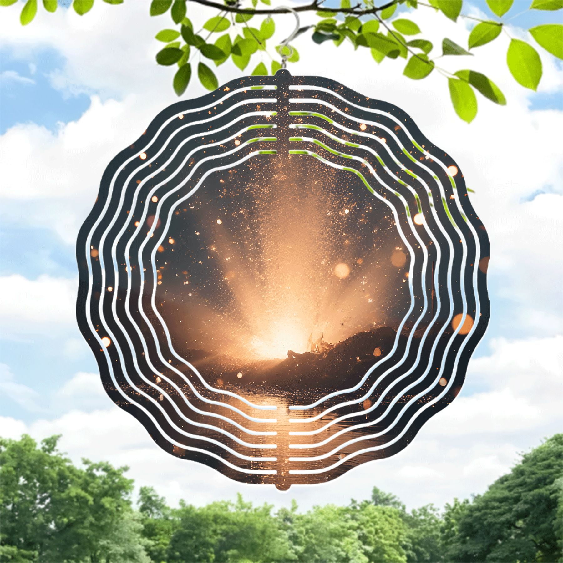 Serene Metal Hanging Wind Spinners & Chimes - Concentric Wave Design ...