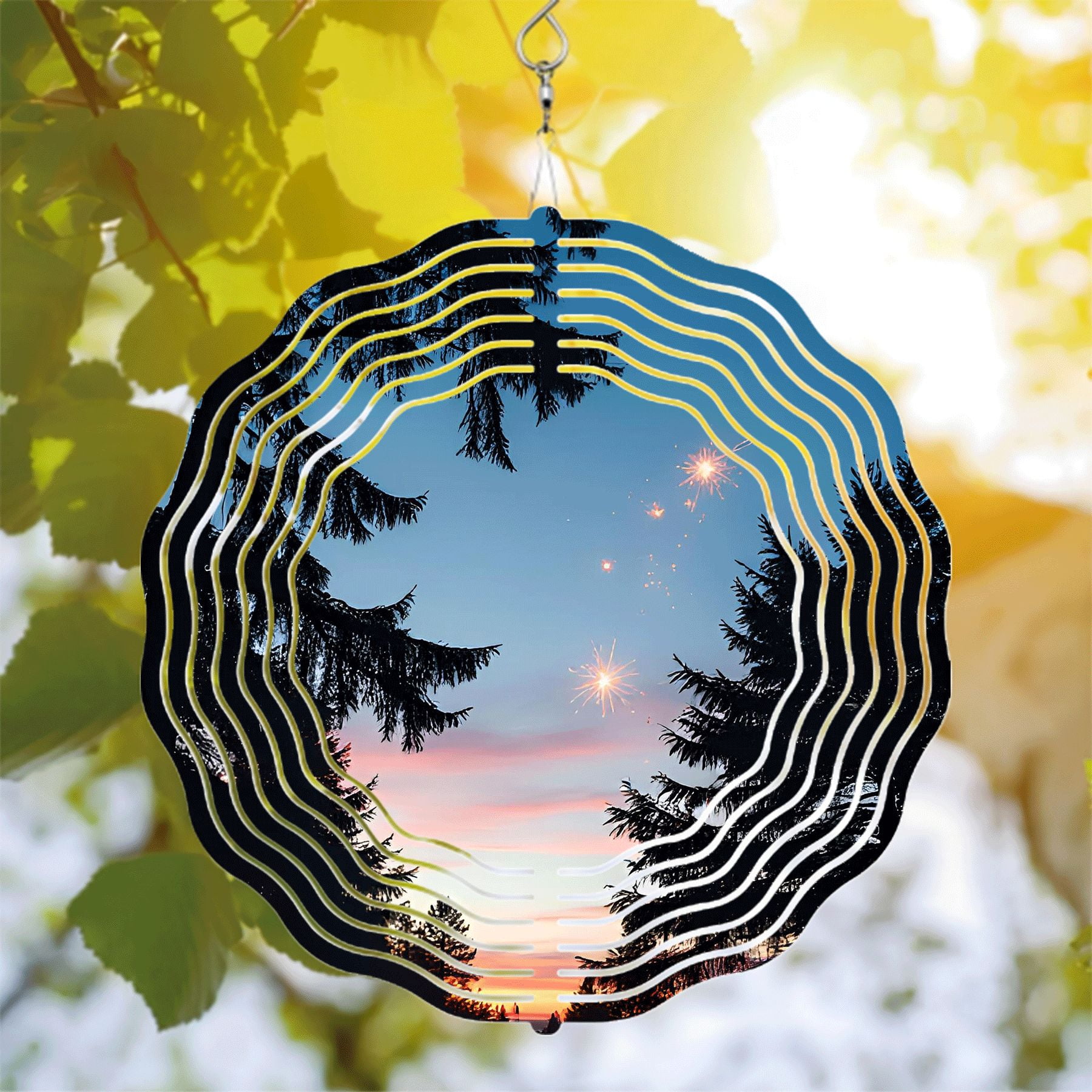 Serene Metal Hanging Wind Spinners & Chimes - Pine Tree Design for Yard ...