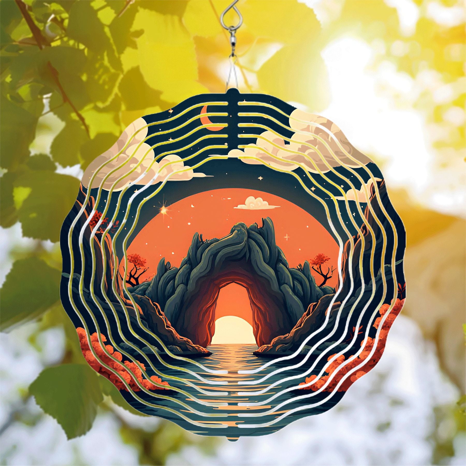 Serene Metal Hanging Wind Spinners with Concentric Circular Patterns ...