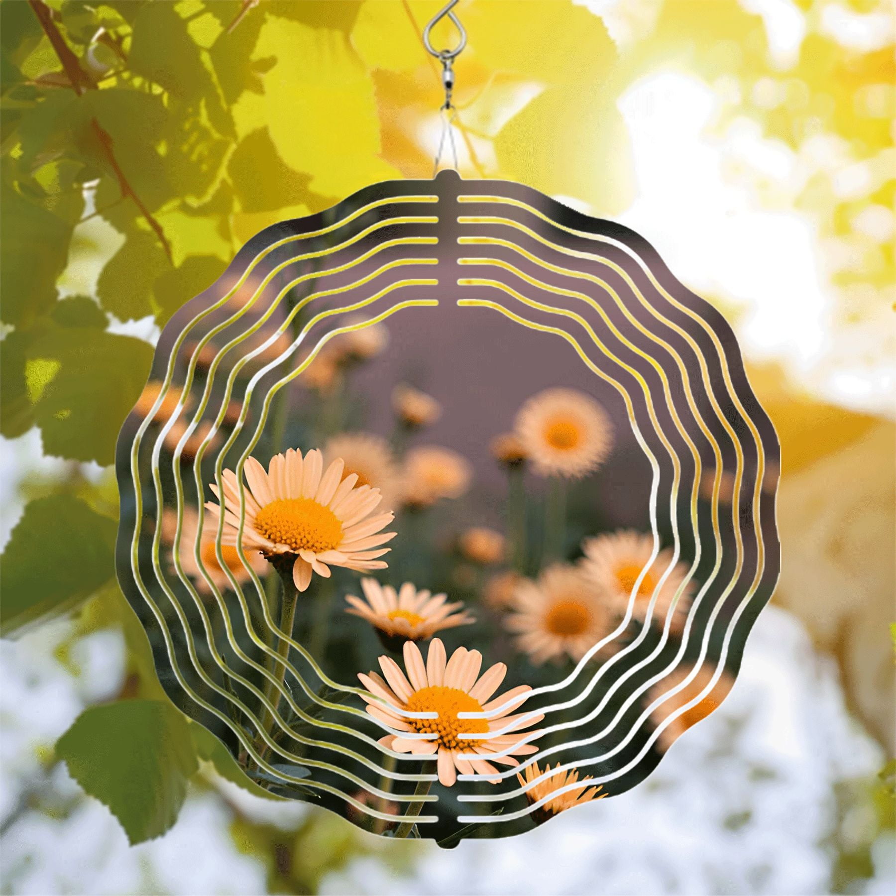 Serene Metal Hanging Wind Spinners with Concentric Daisy Patterns ...