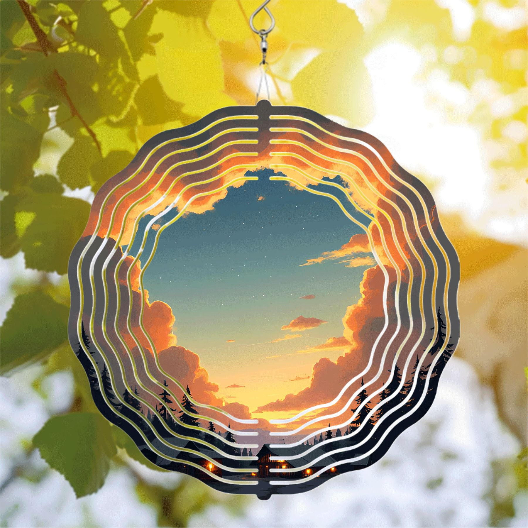 Serene Metal Hanging Wind Spinners with Concentric Wave Design ...