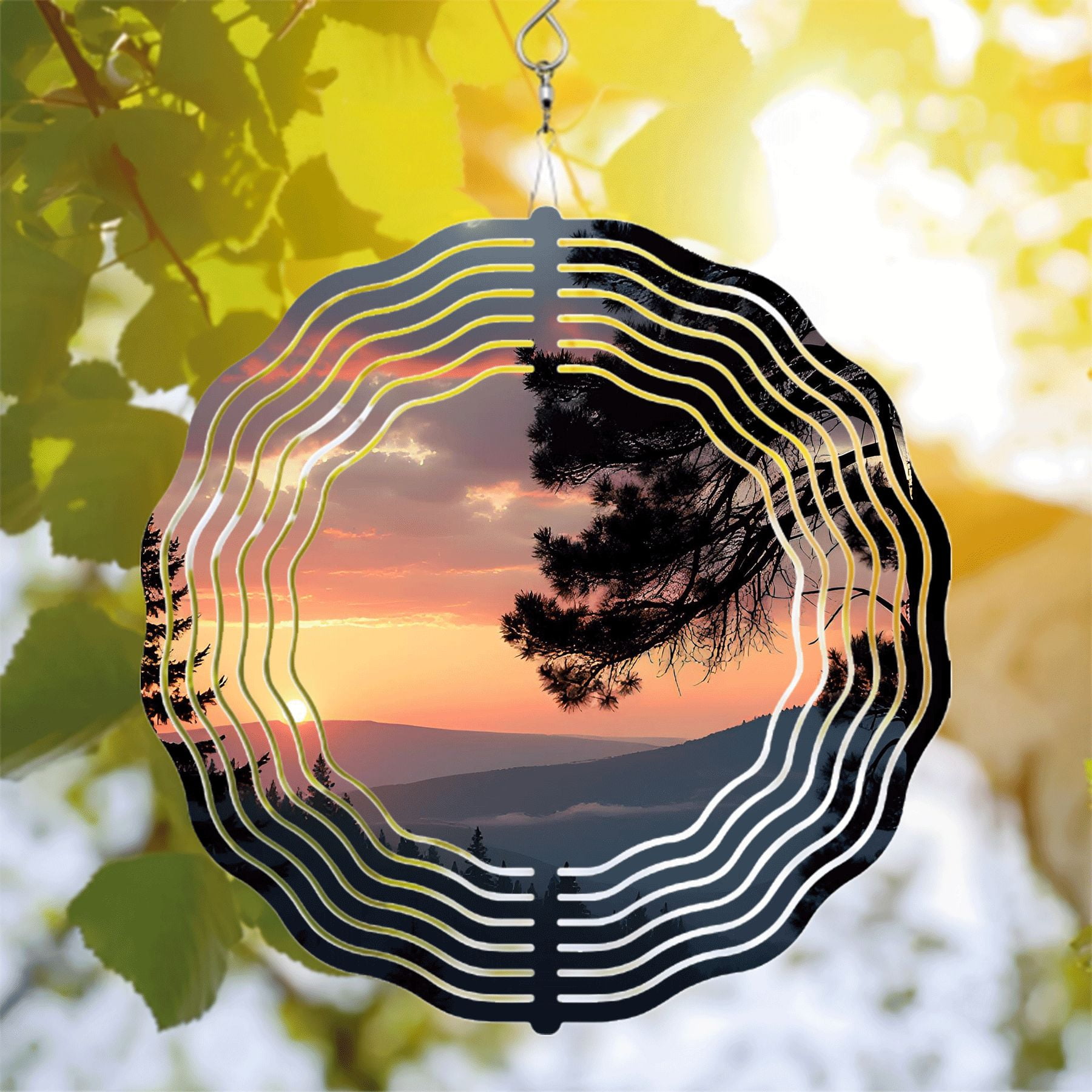 Serene Metal Hanging Wind Spinners with Concentric Wave Design ...