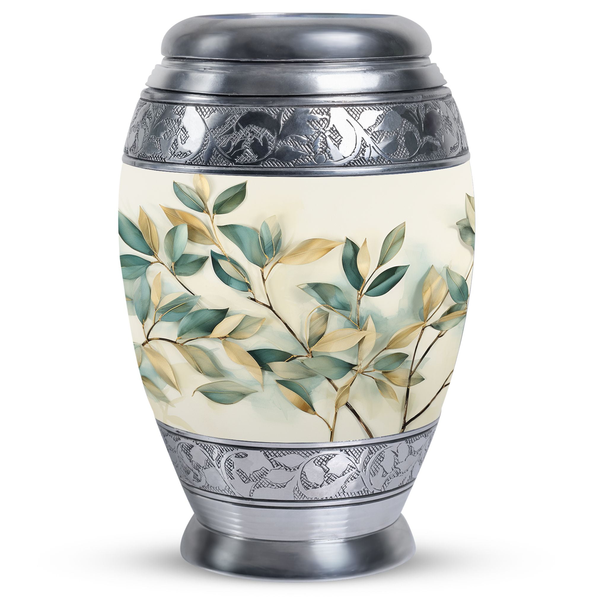 Serene Metallic Foliage Large Cremation Urn For Adults, Urns, Funeral ...
