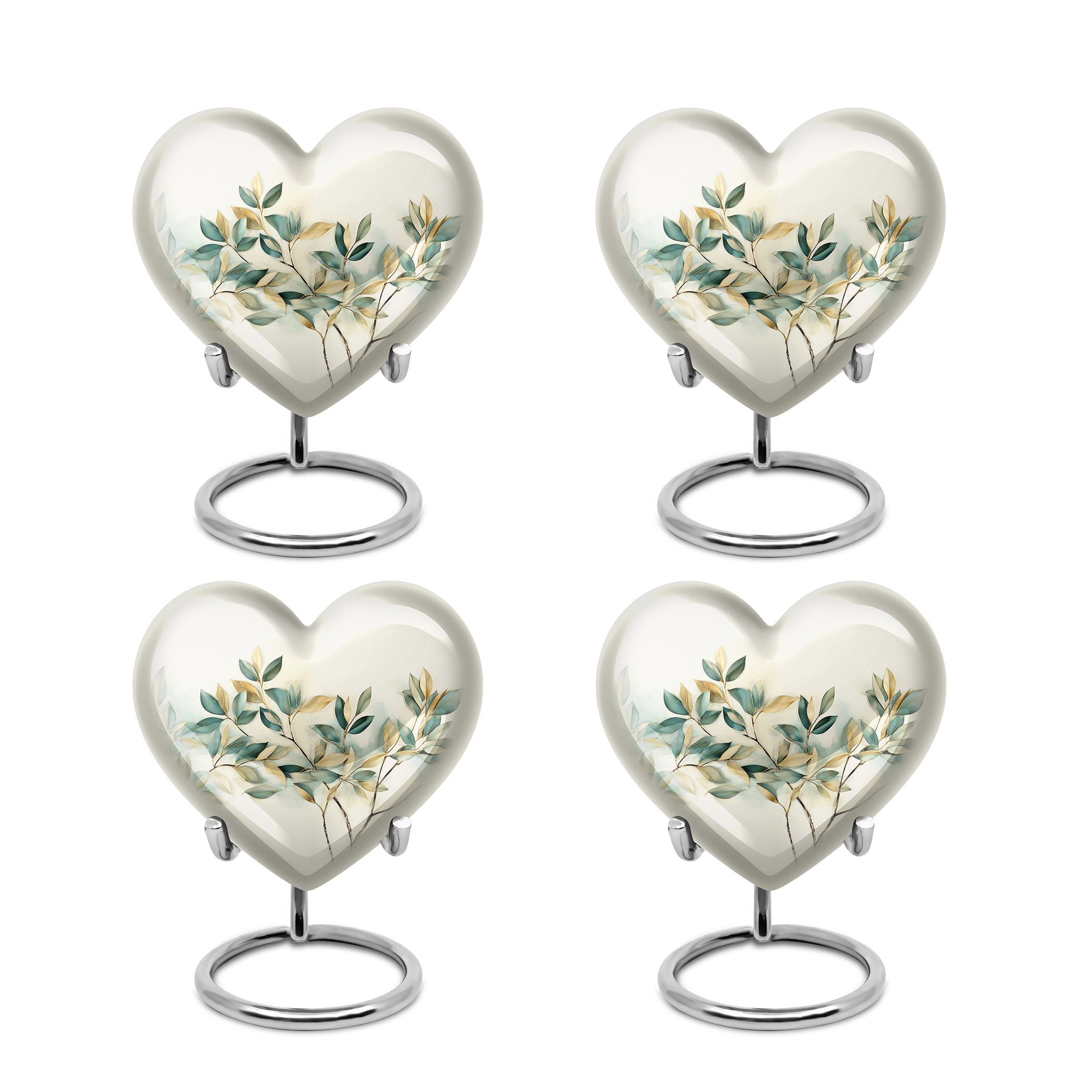 Serene Metallic Foliage Stylized Keepsake Urns, Heart Shaped Urns ...