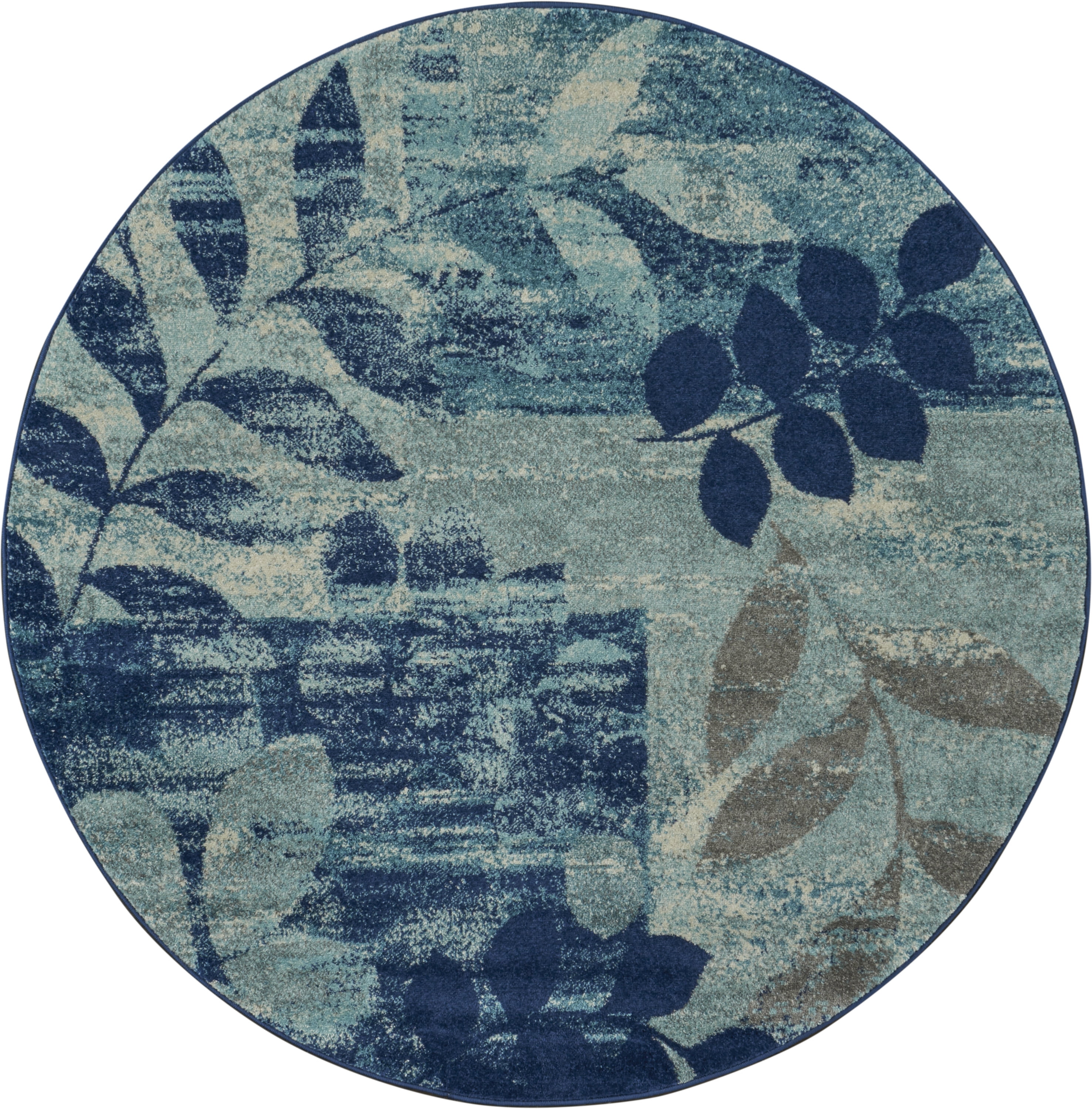 Serene Collection - Modern Botanical Navy/Blue Round Area Rug - Walmart.com