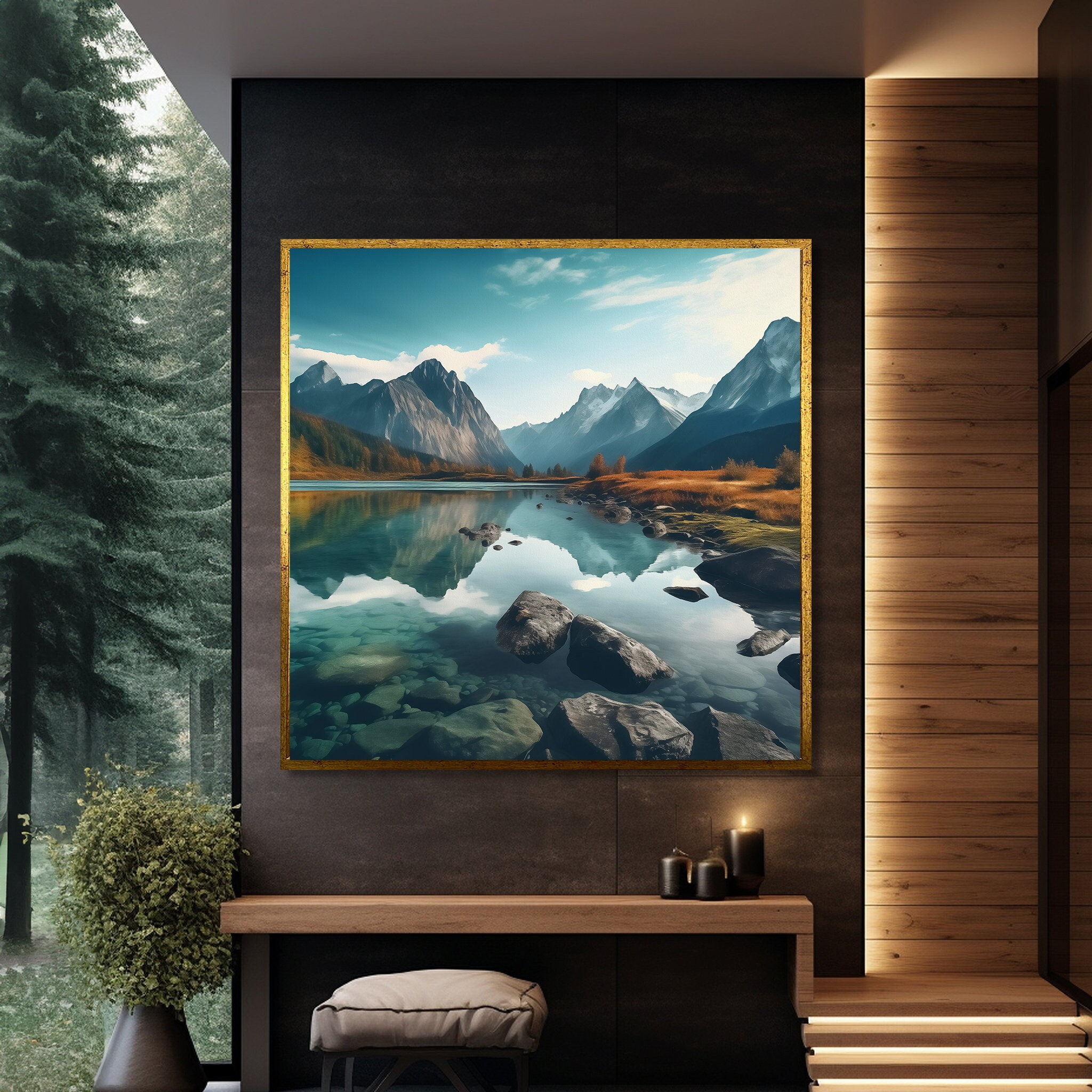 Serene Mountain Lake Art - Tranquil Nature Landscape For Modern Home ...