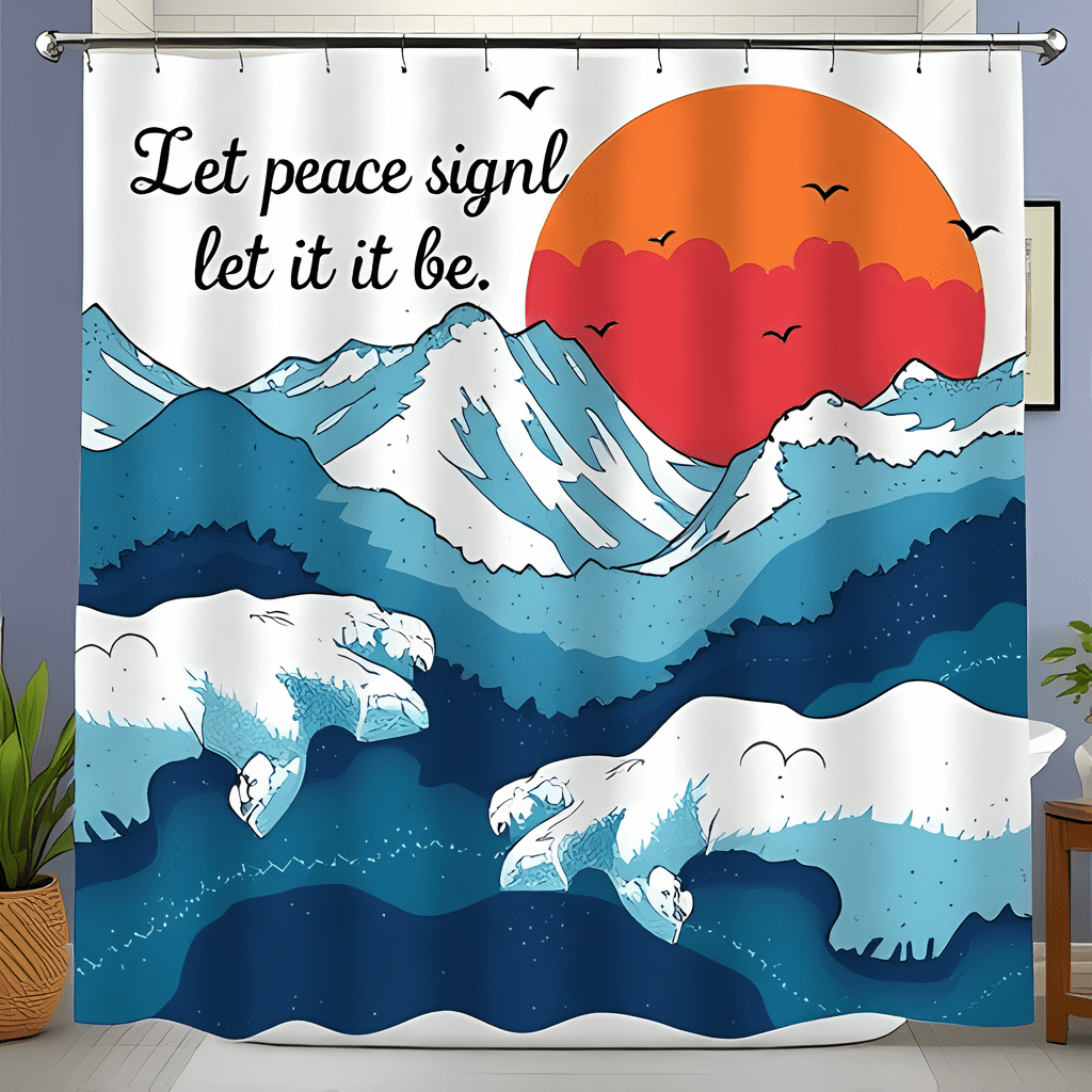 Serene Mountain Sunset Shower Curtain - Calming Blue & Orange Design ...