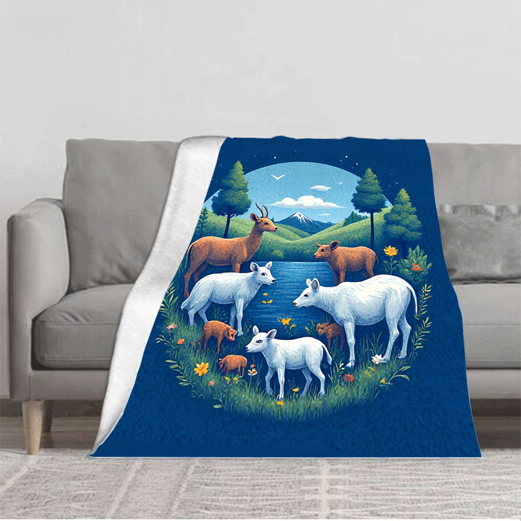 Serene Nature Scene Flannel Blanket - Cozy Soft Blanket with Deer and ...