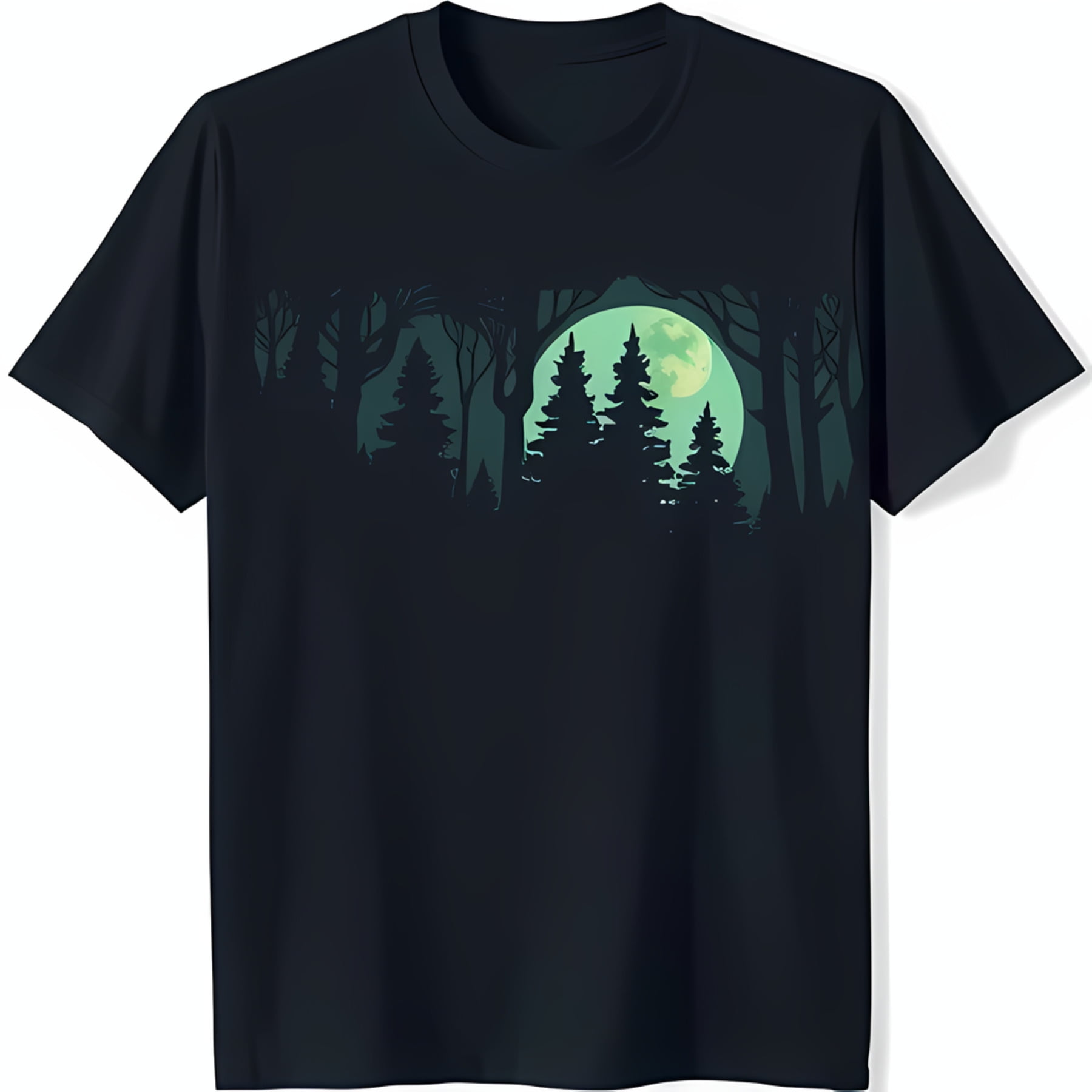 Serene Night Forest T-Shirt with Tranquil Nature Design in Deep Blue ...