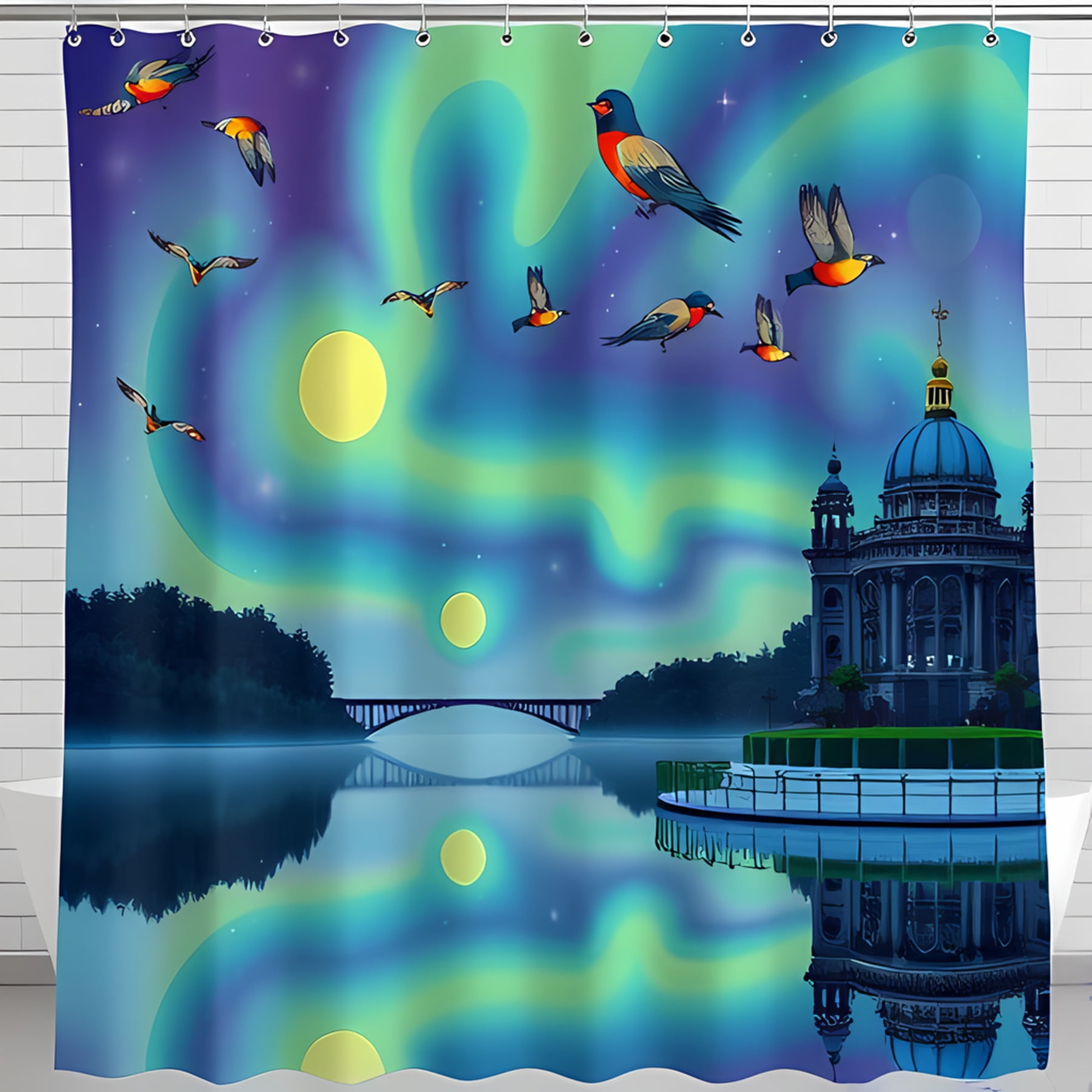 Serene Nighttime Shower Curtain - Elegant Cathedral & Bridge Design ...