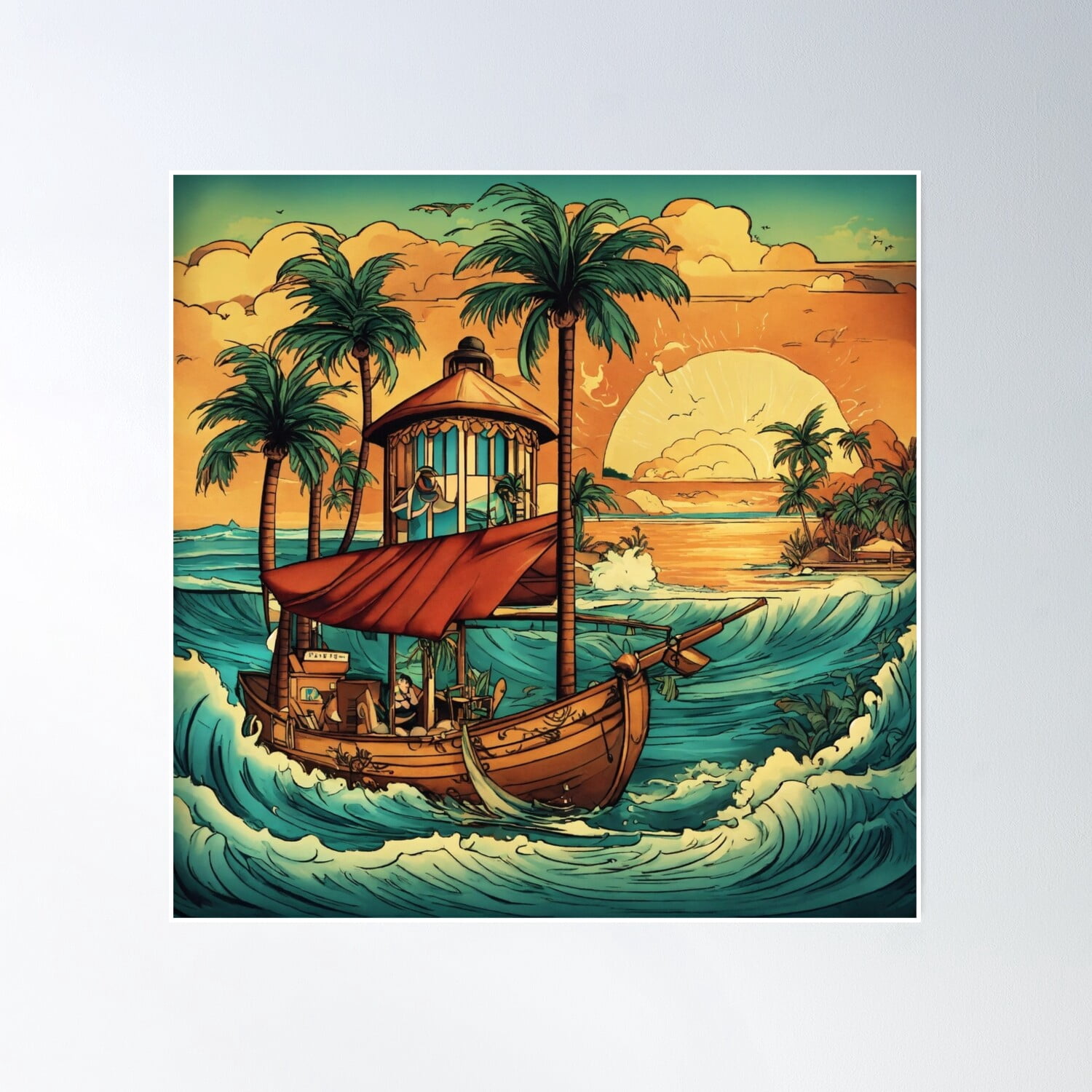 Serene Ocean Journey - Nautical Ship Art Design For A Beach-Inspired ...