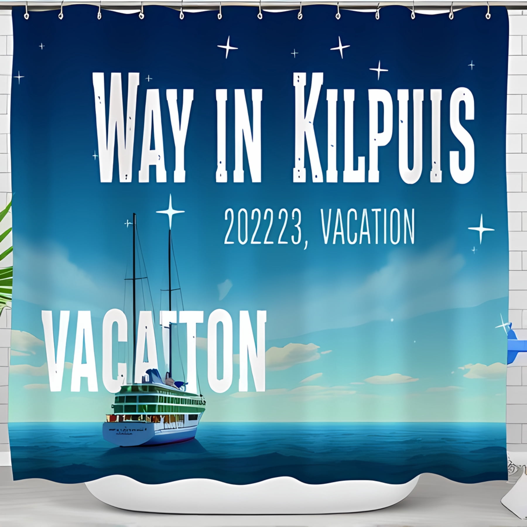 Serene Ocean Scene Shower Curtain with Cruise Ship & Starry Sky - 'Way ...