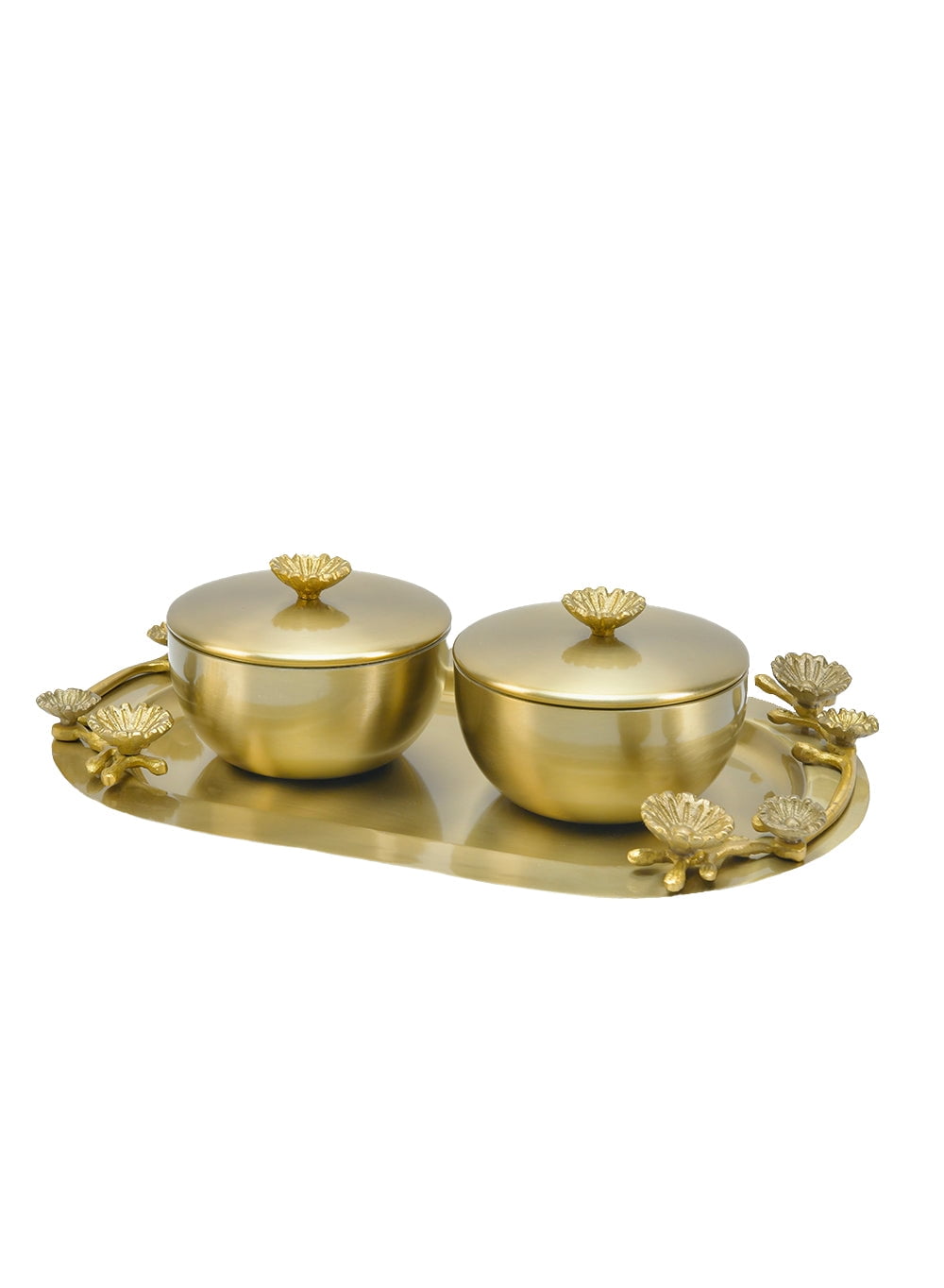 Serene Spaces Living 12" Suvarna Serving Tray with Two Bowls, Food-Safe, Golden Tableware, Pack ...
