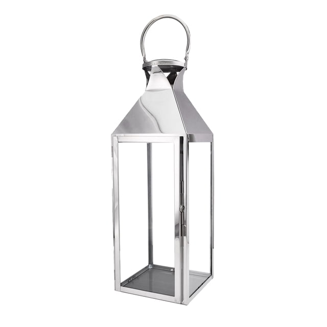Serene Spaces Large Silver Square Metal Lantern, Outdoor/Indoor Decor ...