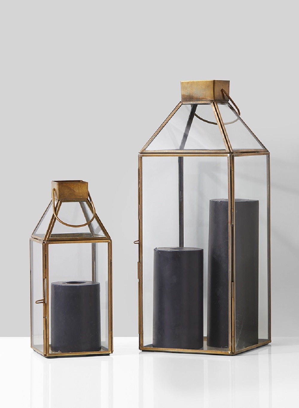 Serene Spaces Living Large Gold Square Lantern, Glass Panel, Outdoor ...