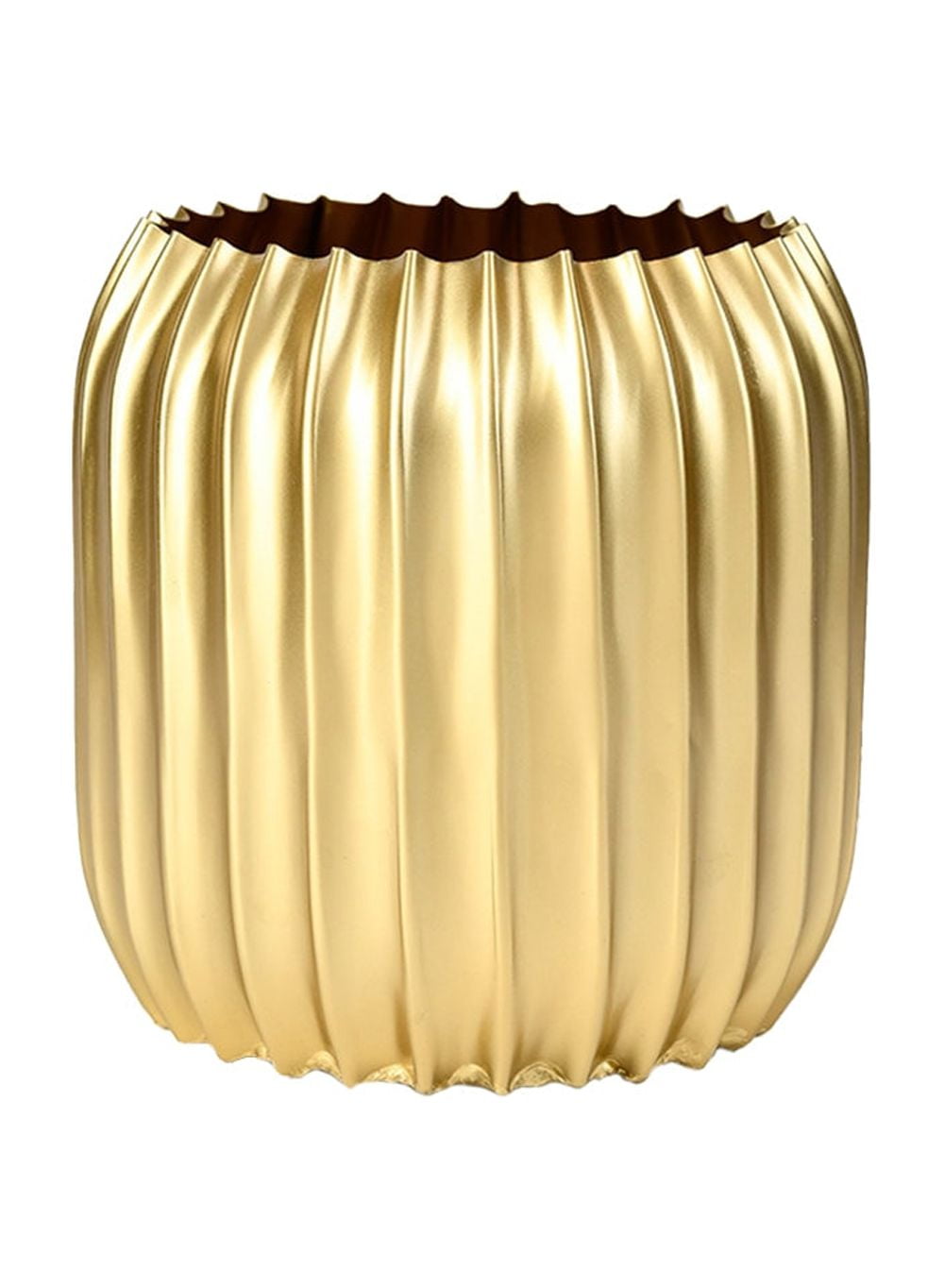 Serene Spaces Living Ribbed Gold Metal Vase, 6.5" Diameter & 7" Tall ...
