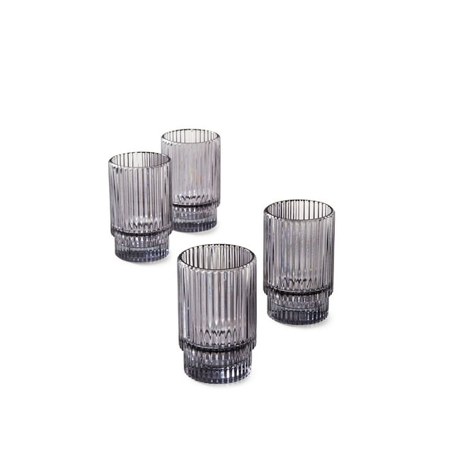 Serene Spaces Living Set Of 4 Short Smoke Grey Ribbed Glass Votive
