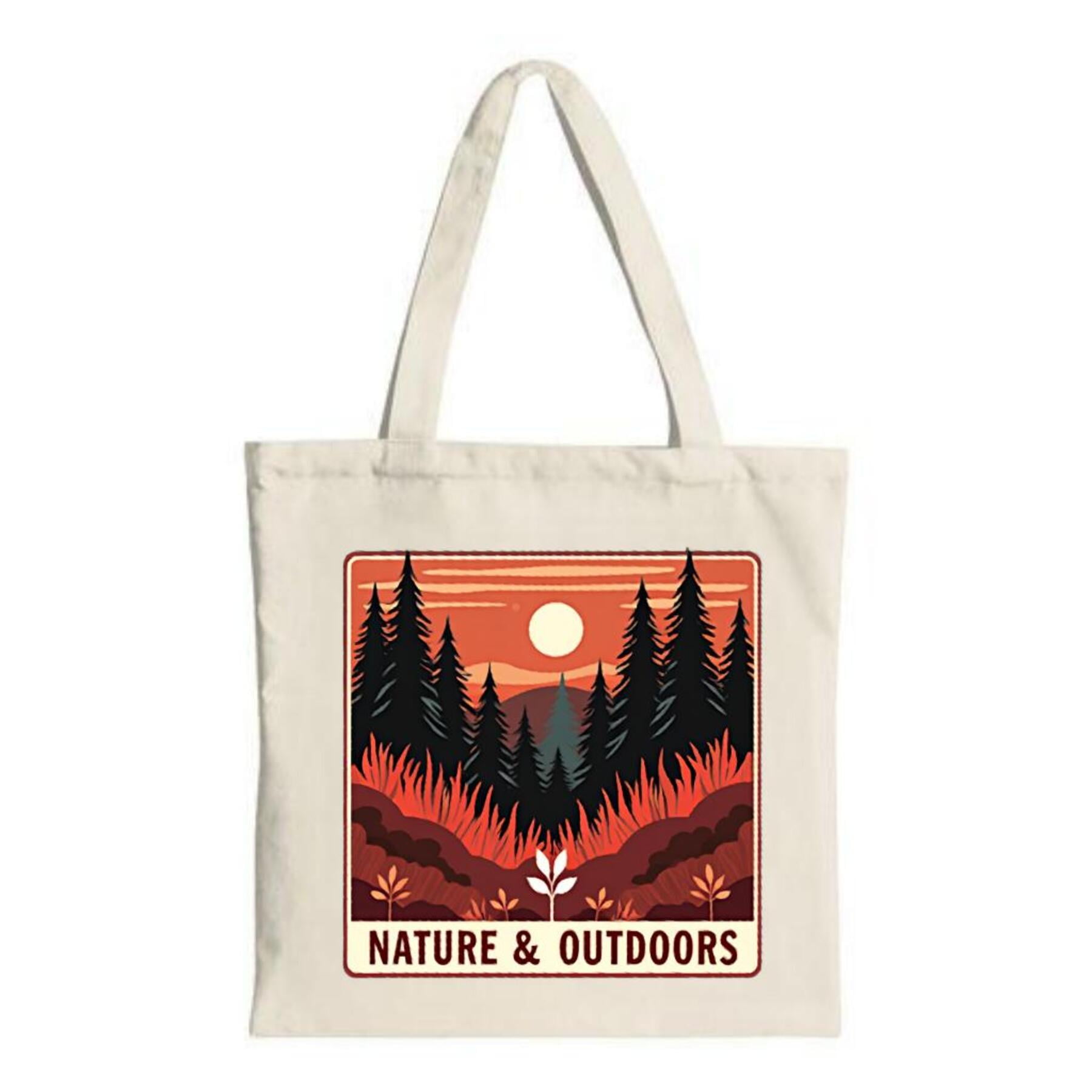 Serene Sunset Forest Canvas Tote Bag - Vibrant Pine Trees & Autumn ...