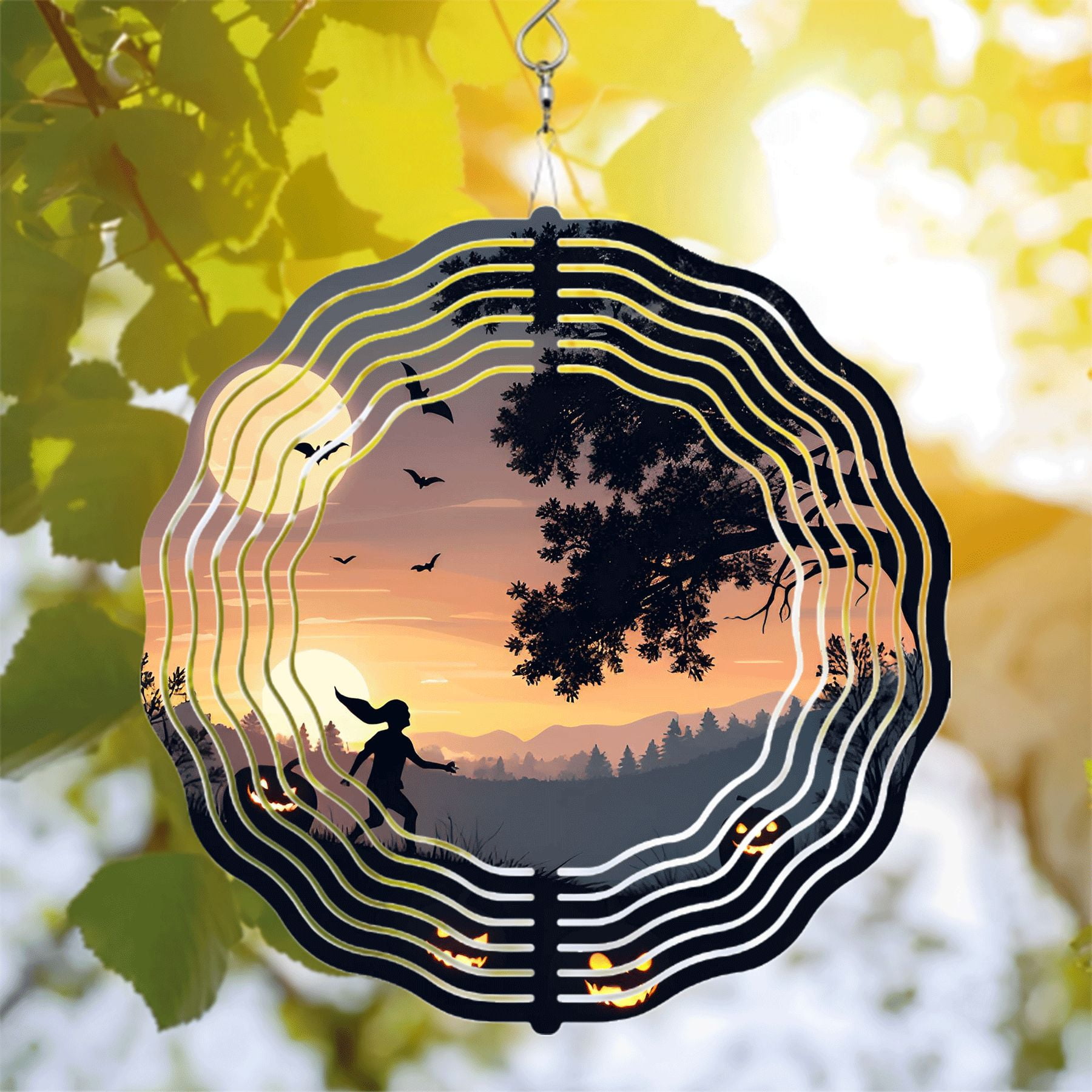 Serene Sunset Metal Wind Spinner & Chime - Joyful Running Silhouette ...