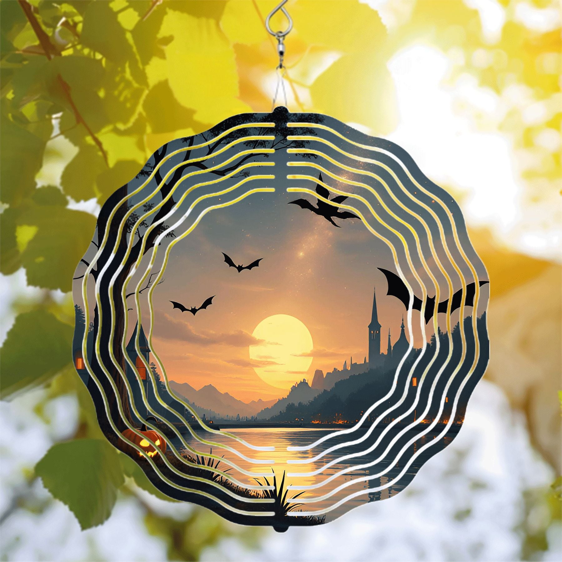 Serene Sunset Metal Wind Spinner - Circular Design with Concentric ...