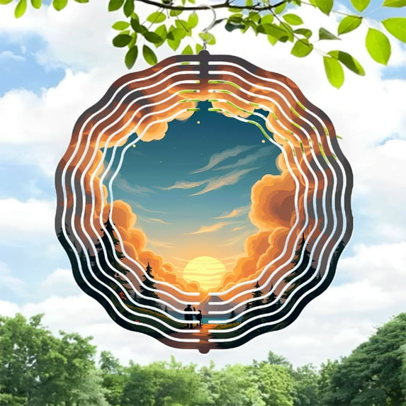 Serene Sunset Metal Wind Spinner - Concentric Circle Design for Yard ...