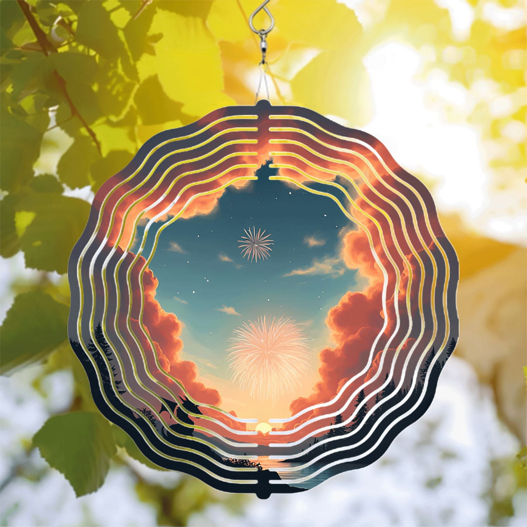 Serene Sunset Metal Wind Spinner - Concentric Circle Design with ...