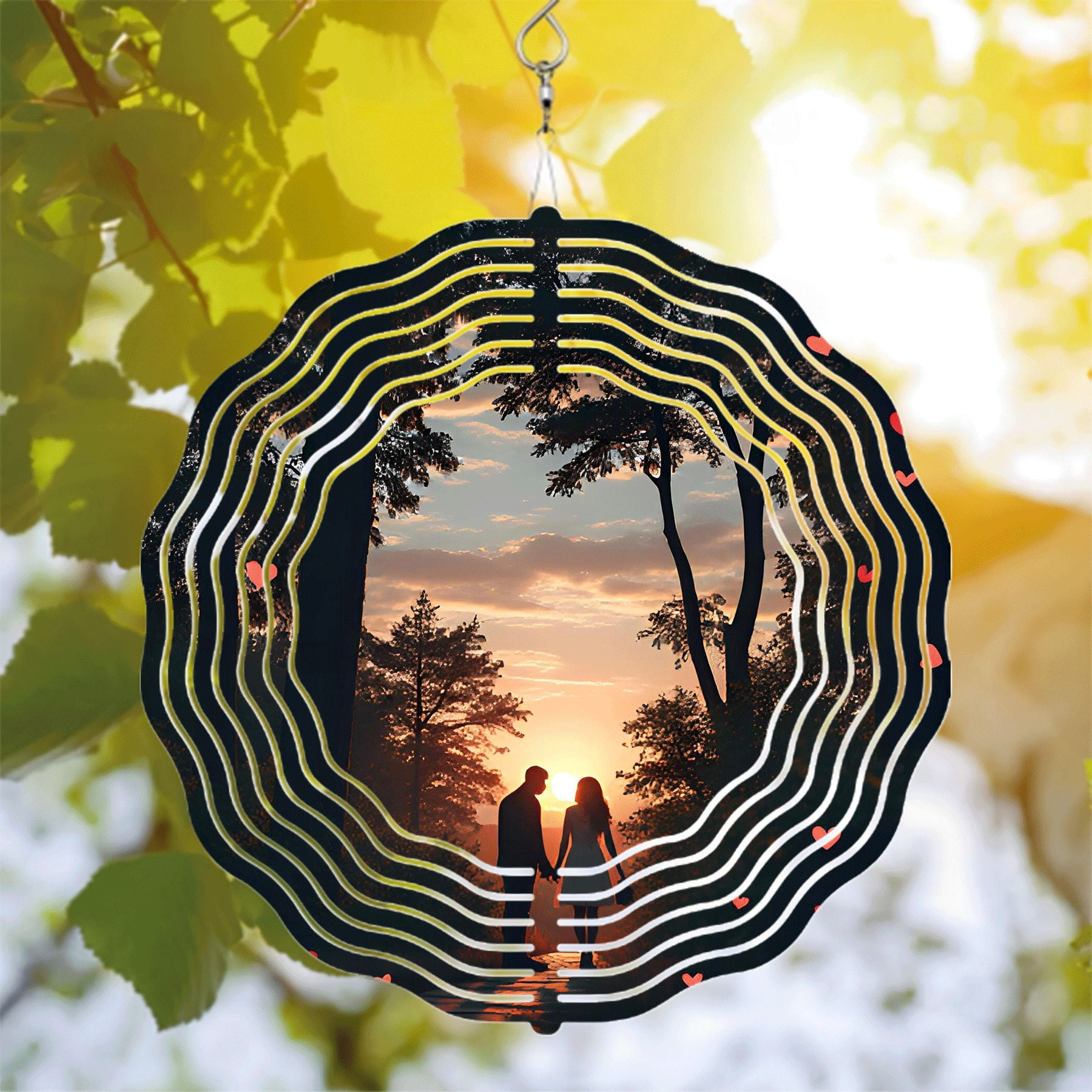 Serene Sunset Metal Wind Spinner - Handcrafted Garden Chime with Heart ...
