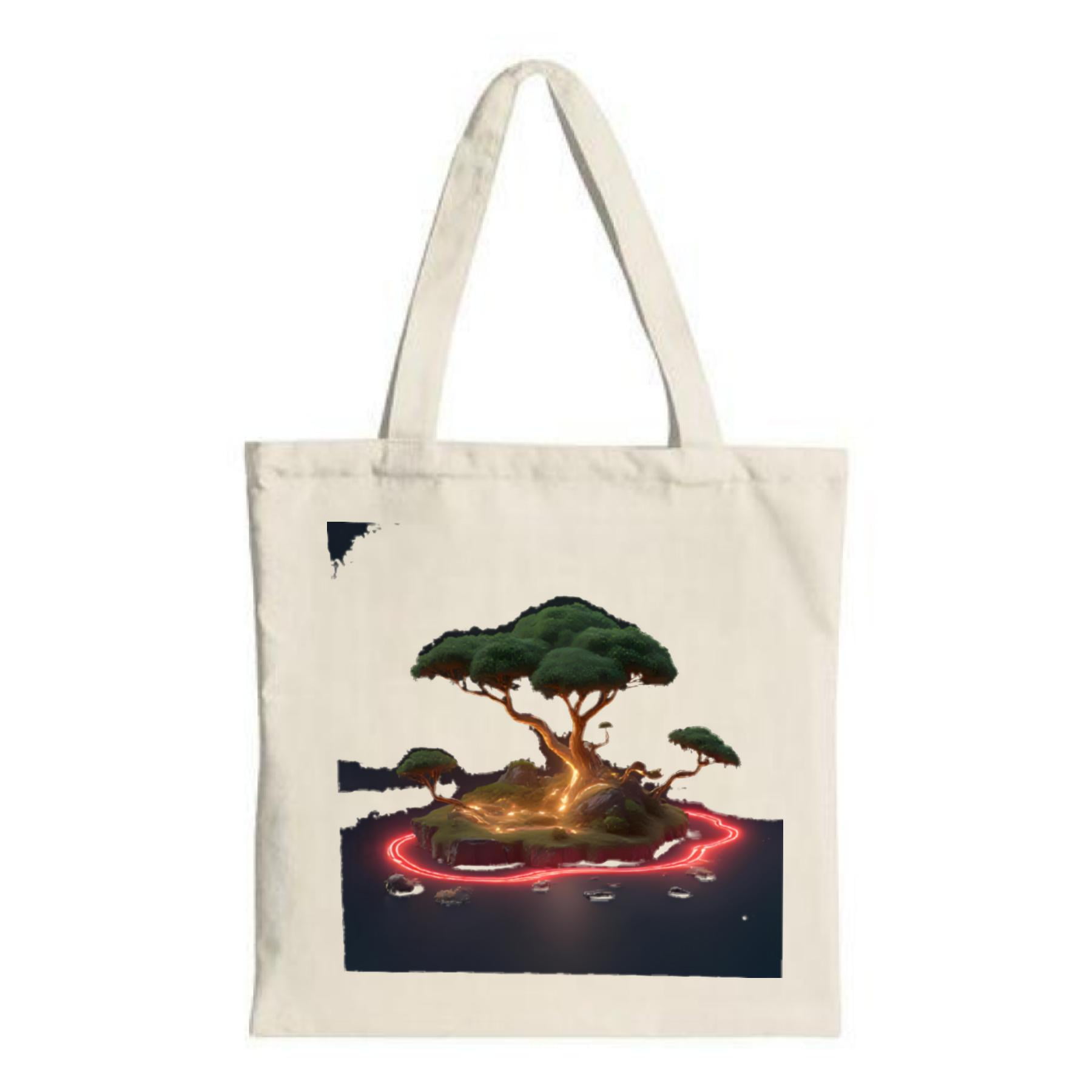 Serene Tree Island Tote Bag - Canopy Glowing Light Red Water Trails ...